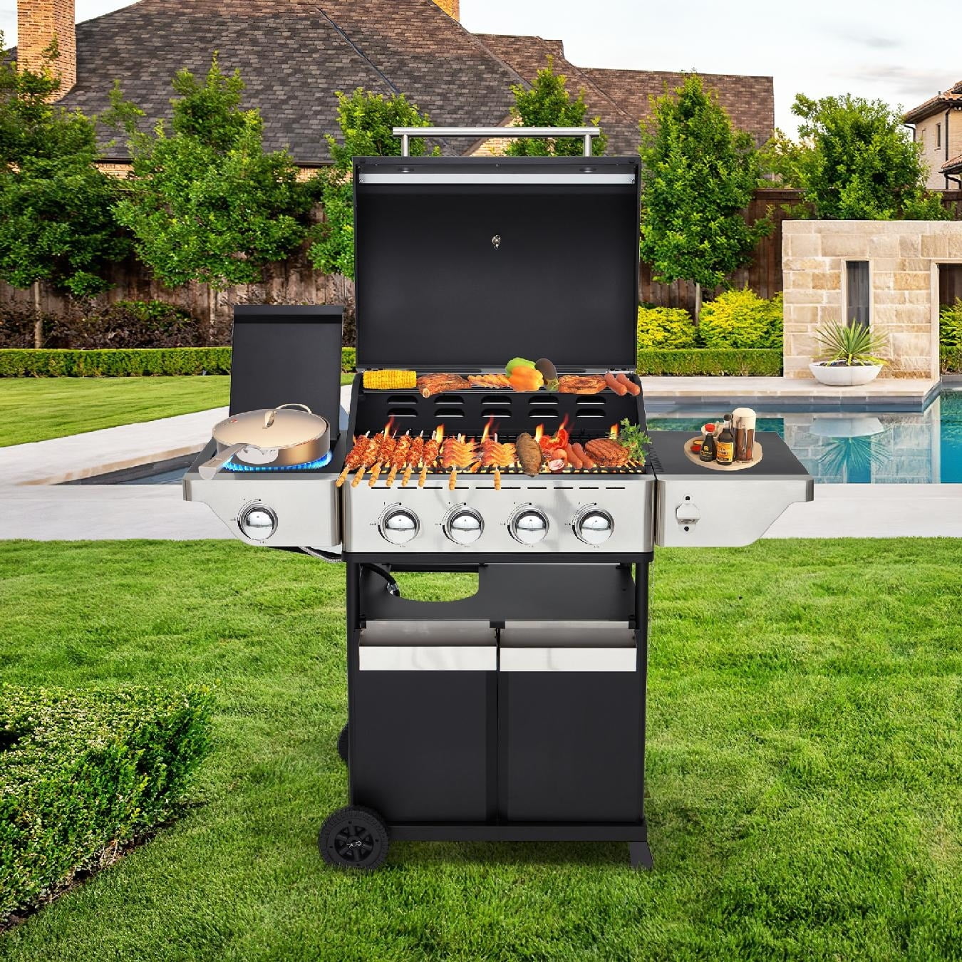 Erommy Outdoor Burner BBQ Propane Gas Grill - 58000 BTUs Stainless ...