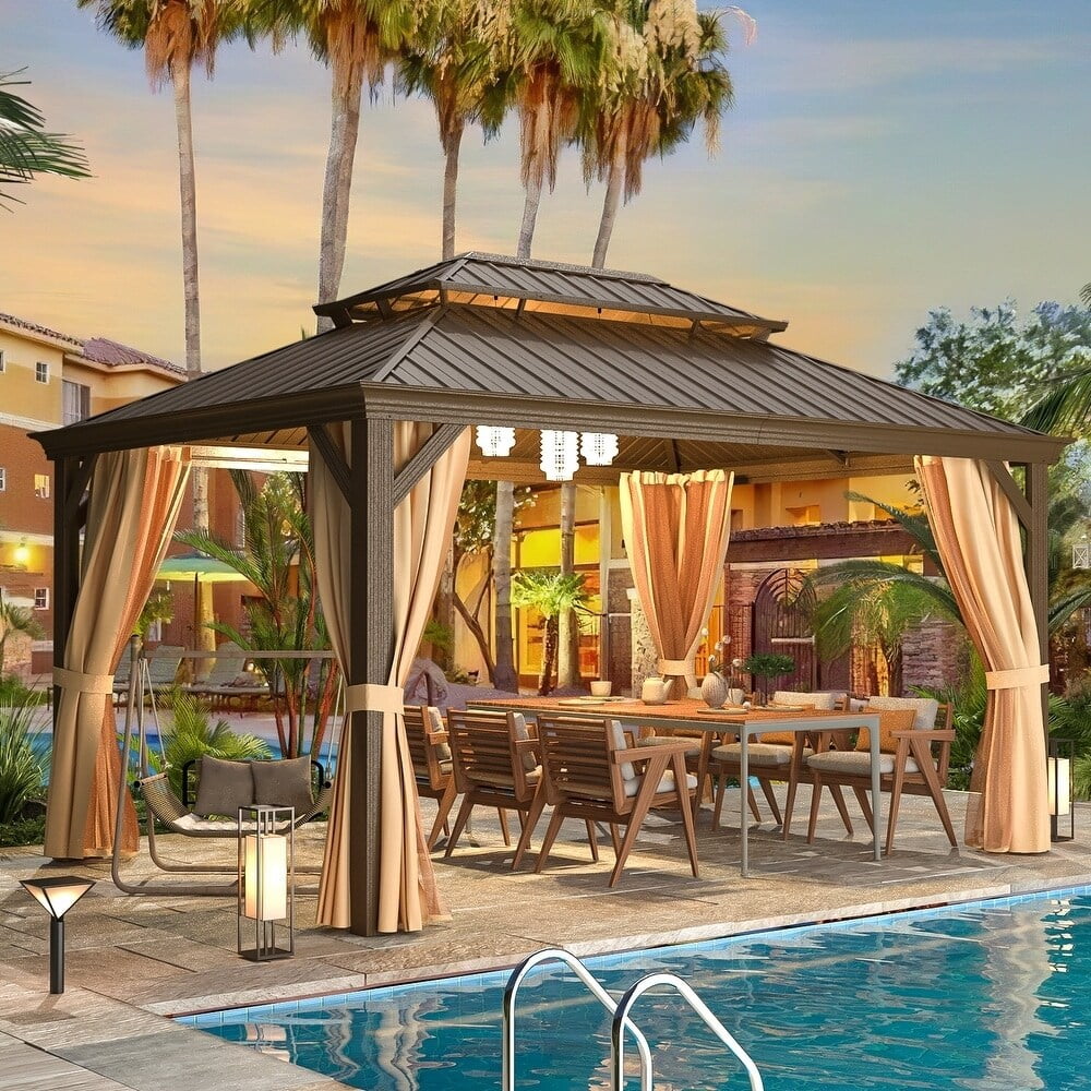 Erommy Outdoor Galvanized Steel Roof Gazebo Pergola w/ Aluminum Frame ...