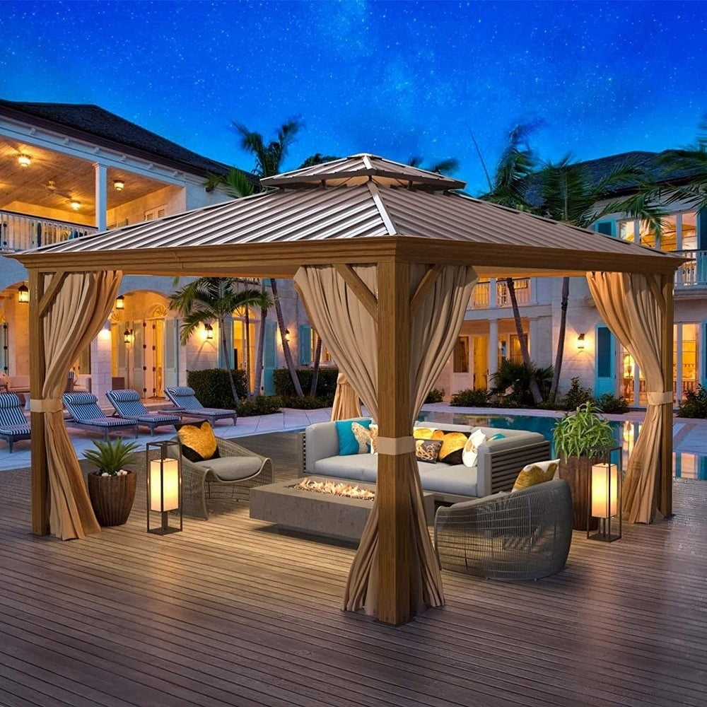 Erommy Outdoor Galvanized Steel Roof Gazebo Pergola w/ Aluminum Frame ...