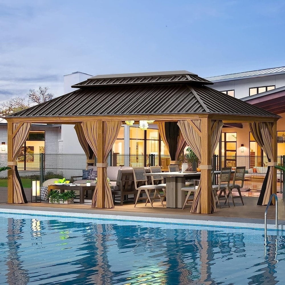 Erommy Pro Series Outdoor Galvanized Steel Roof Gazebo Pergola w ...