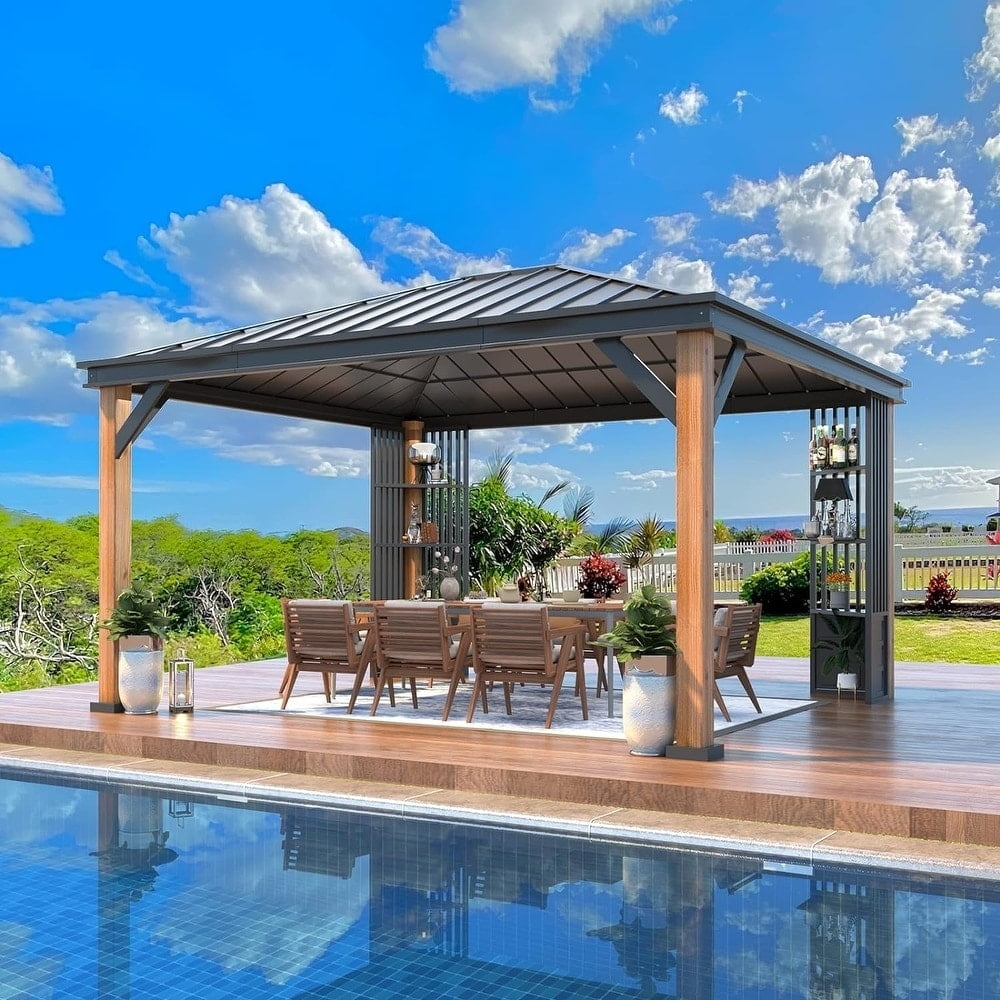 Erommy Pro Series Outdoor Galvanized Steel Roof Gazebo Pergola w ...