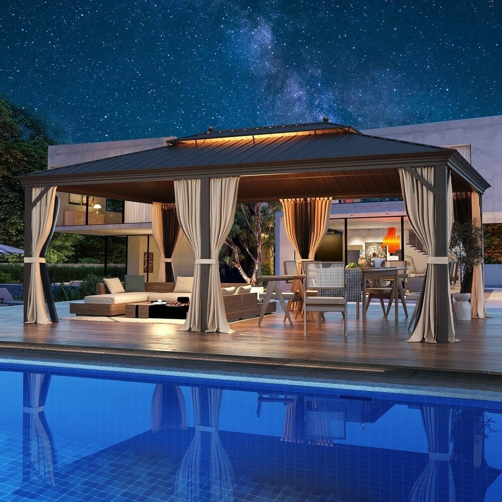 Erommy Outdoor Galvanized Steel Roof Gazebo Pergola w/ Aluminum Frame ...