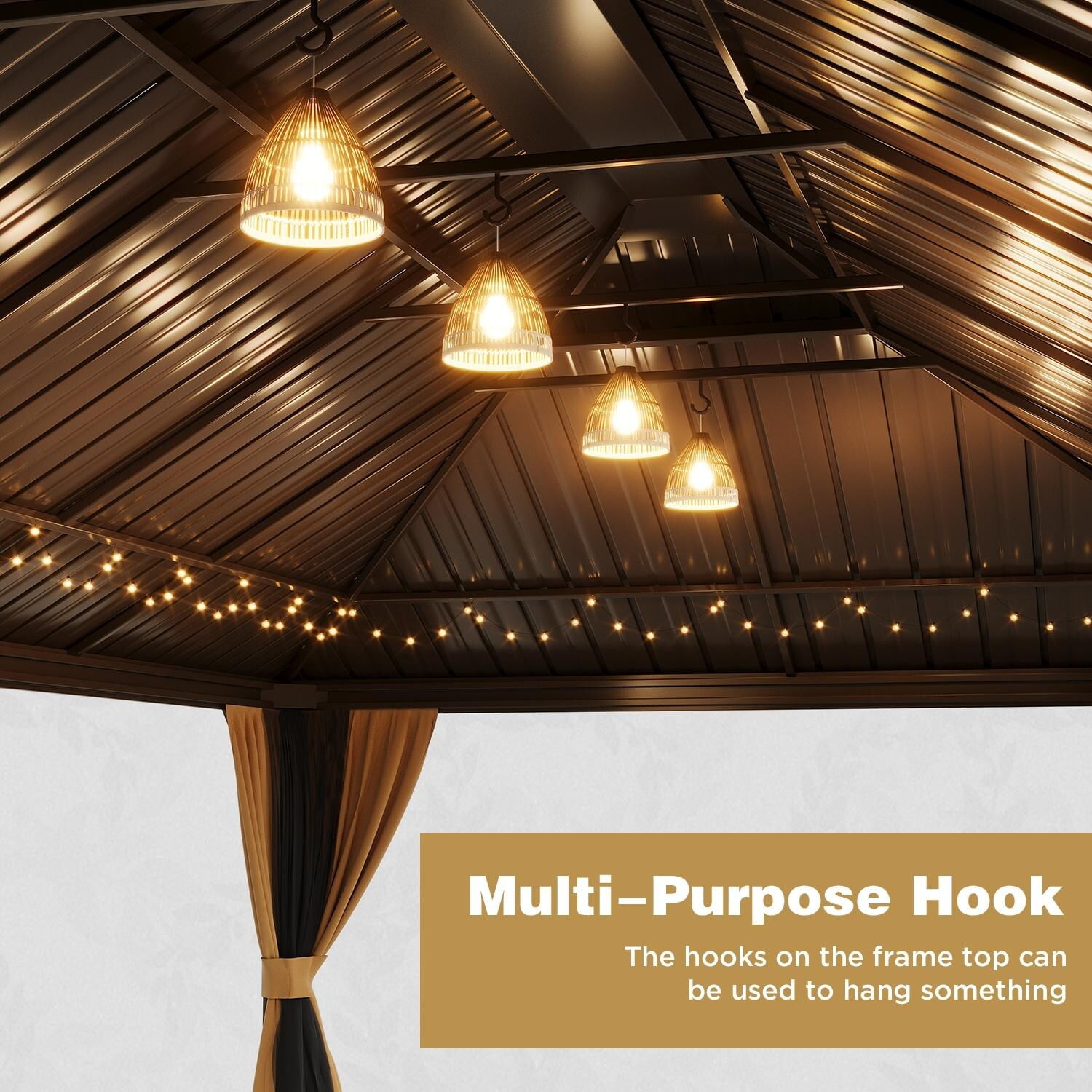 Erommy Outdoor Galvanized Steel Roof Gazebo Pergola w/ Aluminum Frame ...