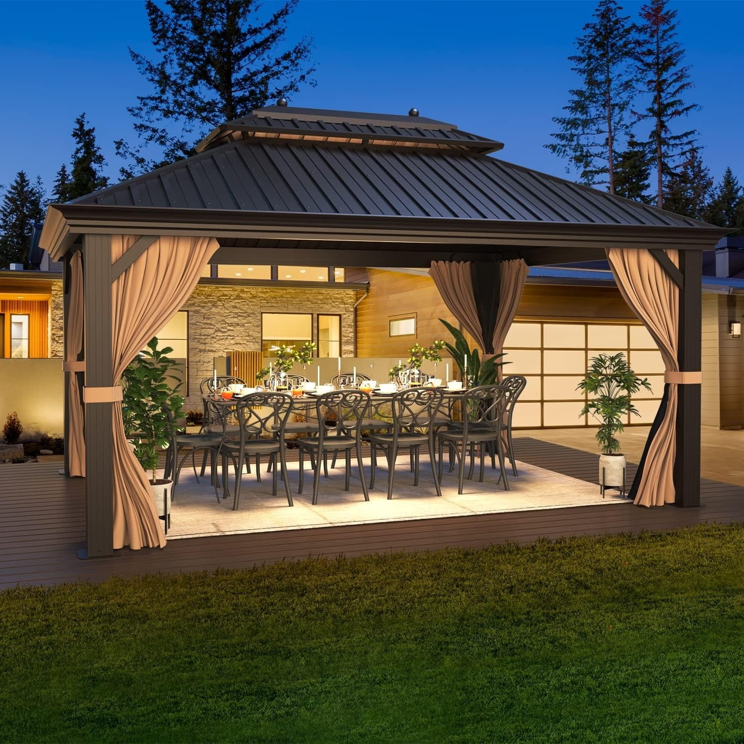 Erommy Outdoor Hardtop Gazebo Pergola w Galvanized Steel Roof and ...