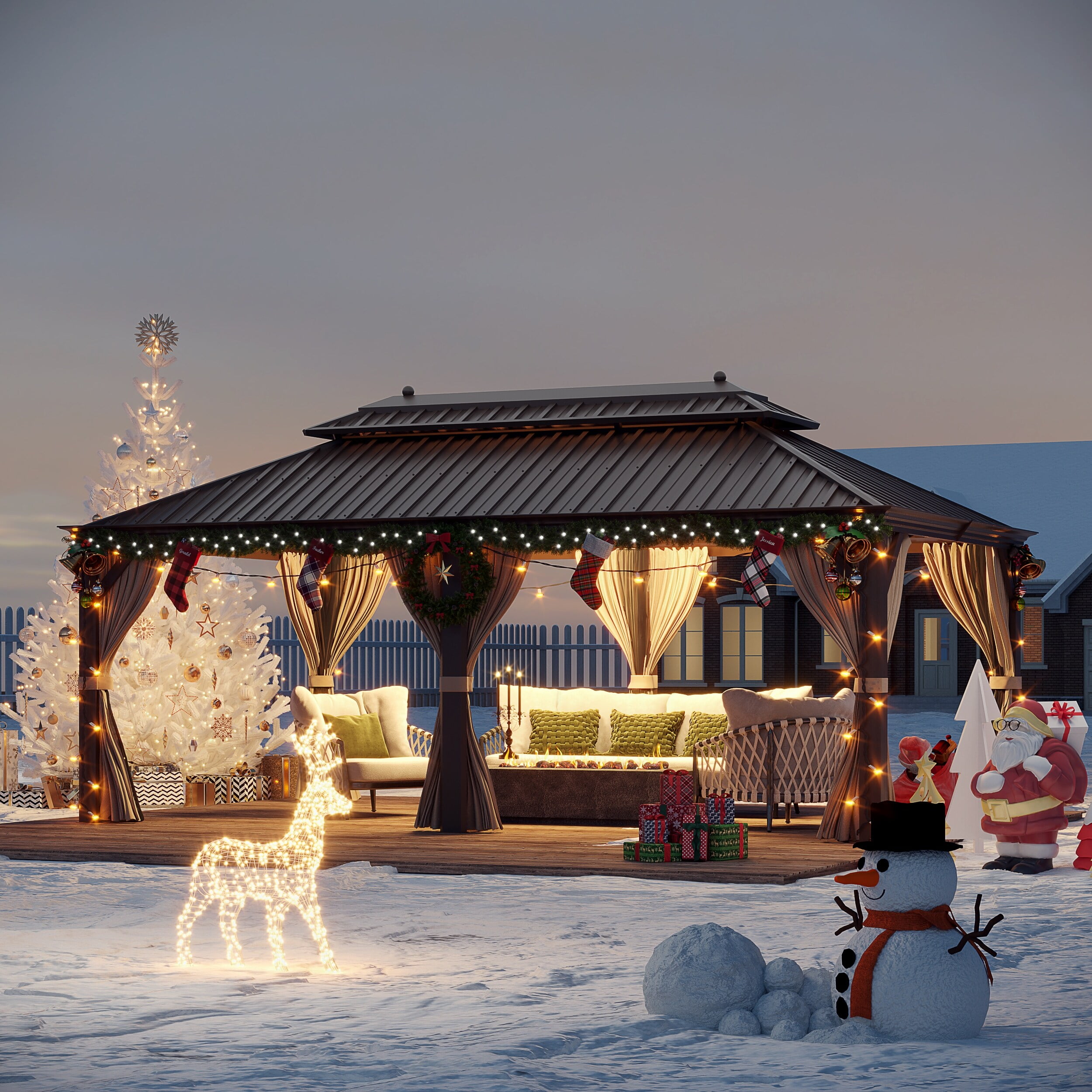 Erommy Outdoor Hardtop Gazebo Pergola w Galvanized Steel Roof and ...