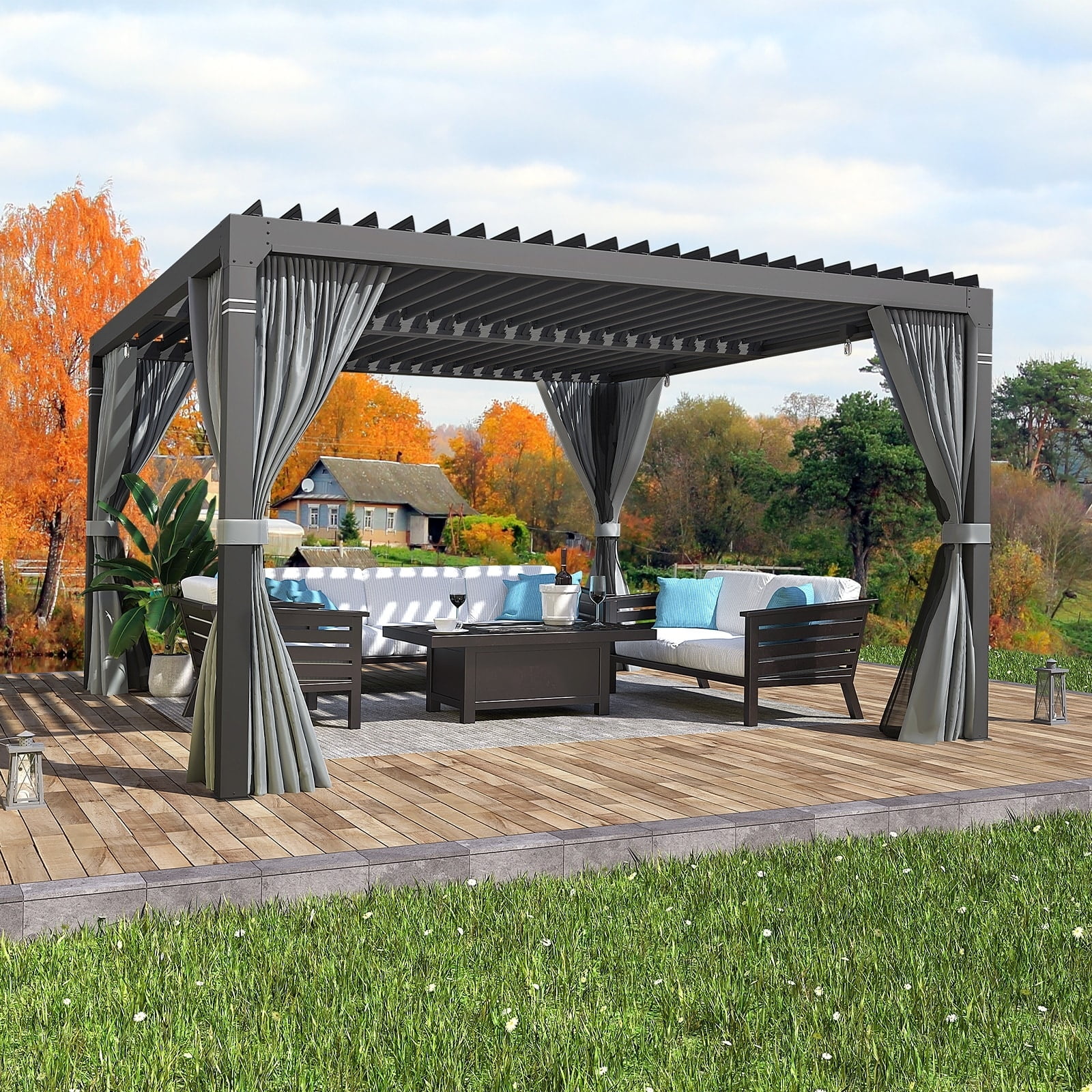 Erommy 10' x 10' Outdoor Pergola, Hardtop Canopy with Adjustable Roof ...