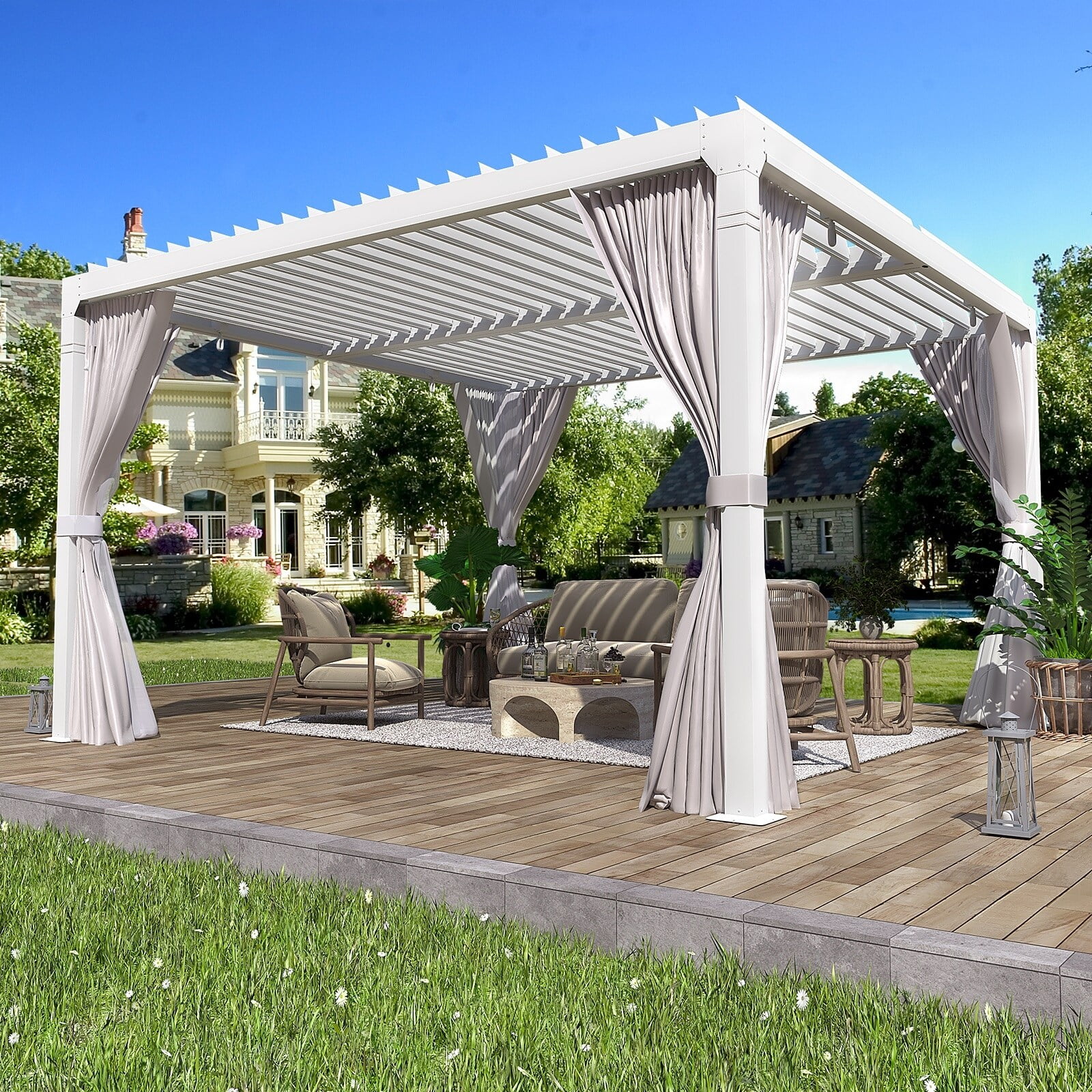 Erommy Outdoor Louvered Pergola, Outdoor Patio Hardtop Gazebo ...