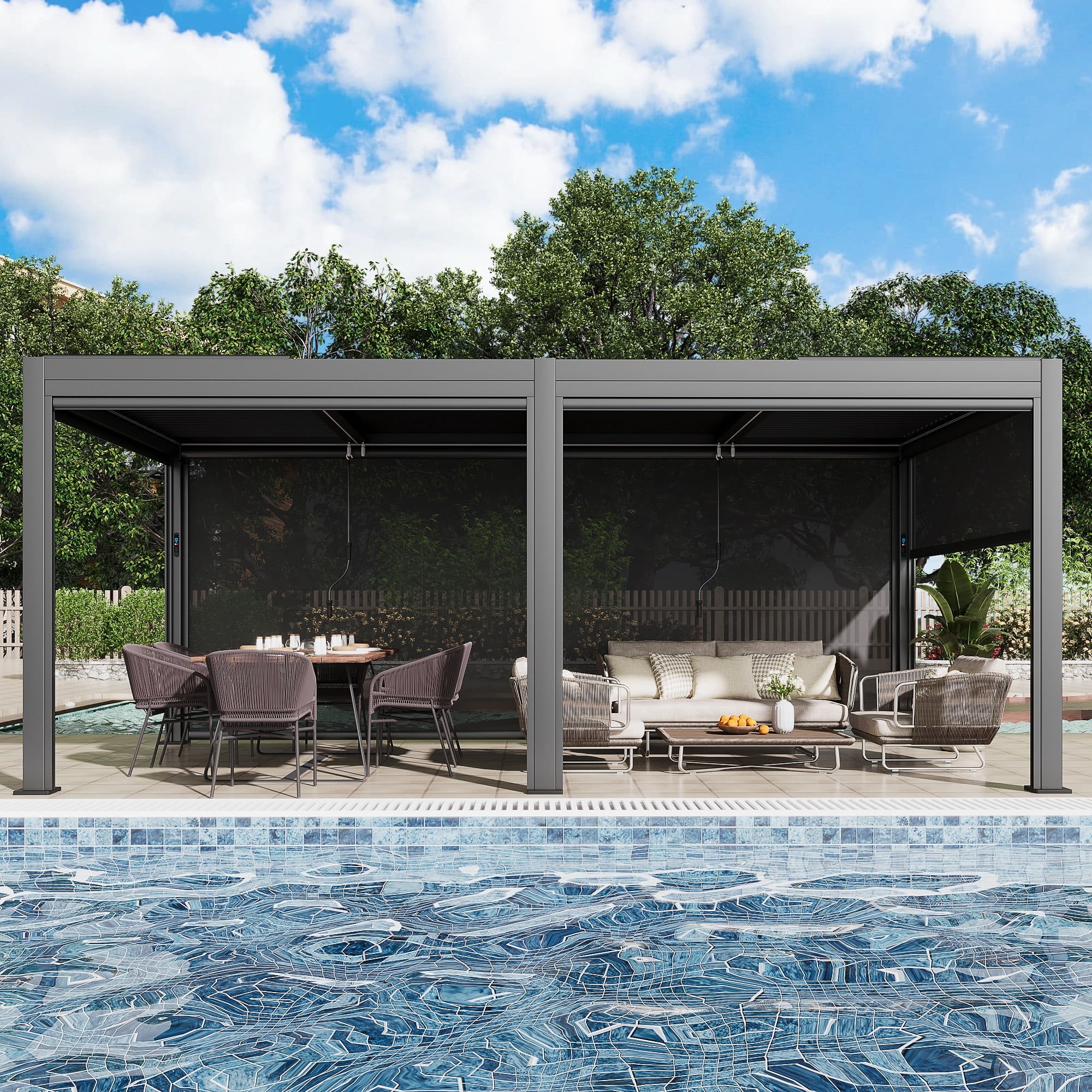 Erommy Outdoor Louvered Pergola Gazebo with Adjustable Aluminum ...