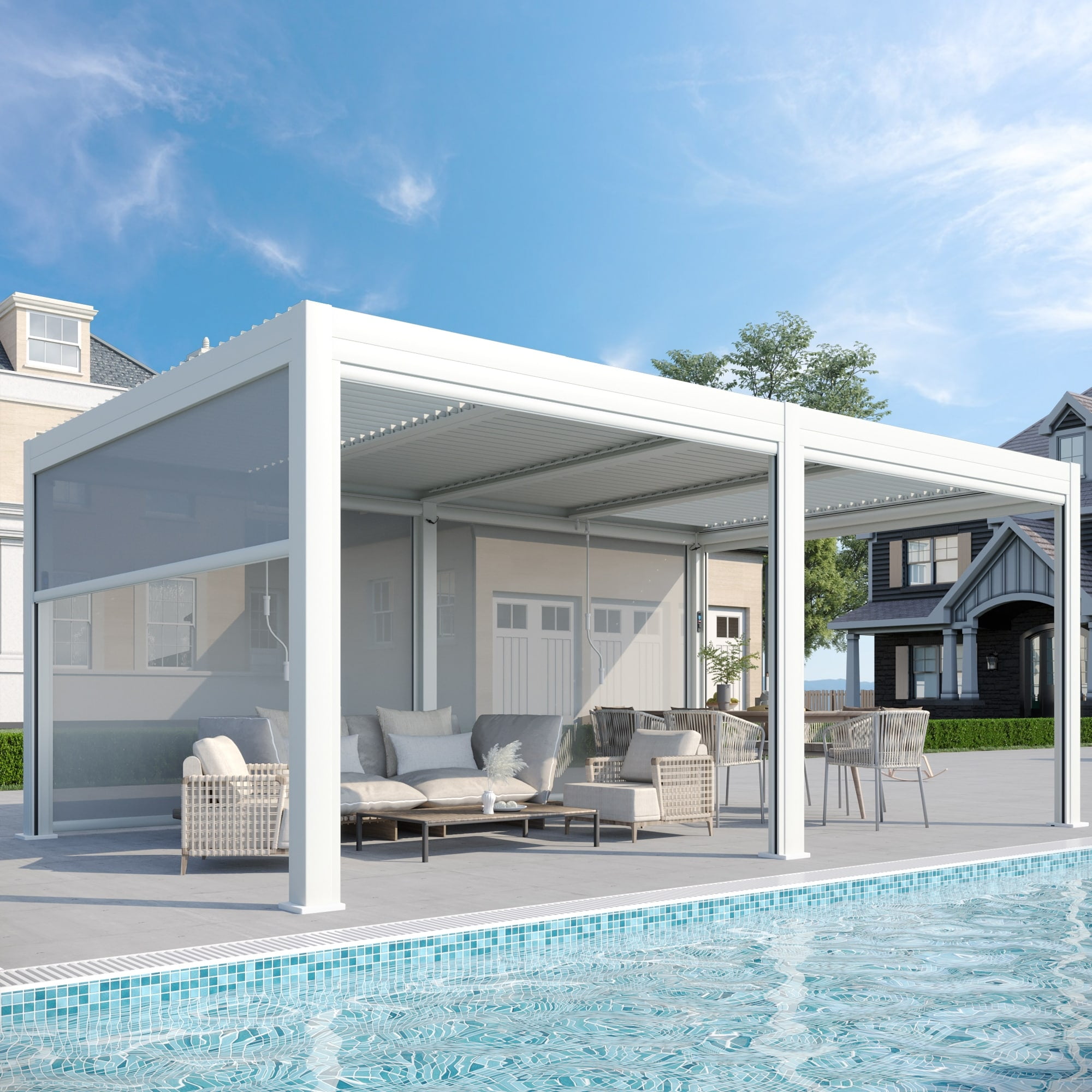 Erommy Outdoor Louvered Pergola Gazebo with Adjustable Aluminum ...