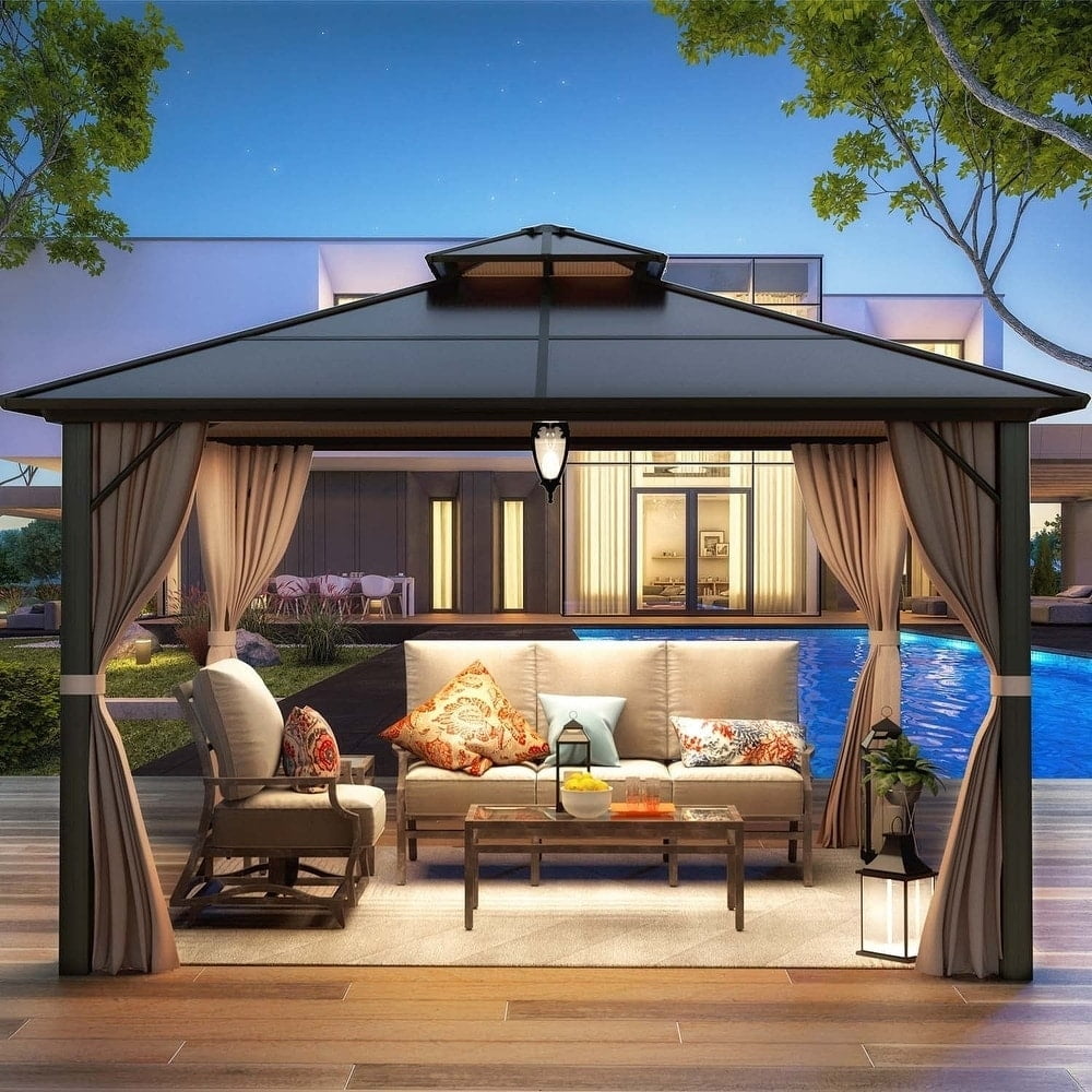 Erommy Outdoor Permanent Hardtop Gazebo Pergola with Prime Netting and ...