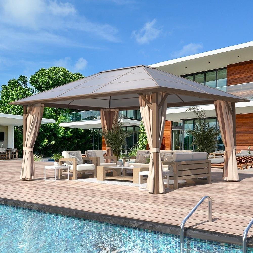 Erommy Outdoor Premium Double Roof Gazebo Permanent Hardtop Pergola w ...