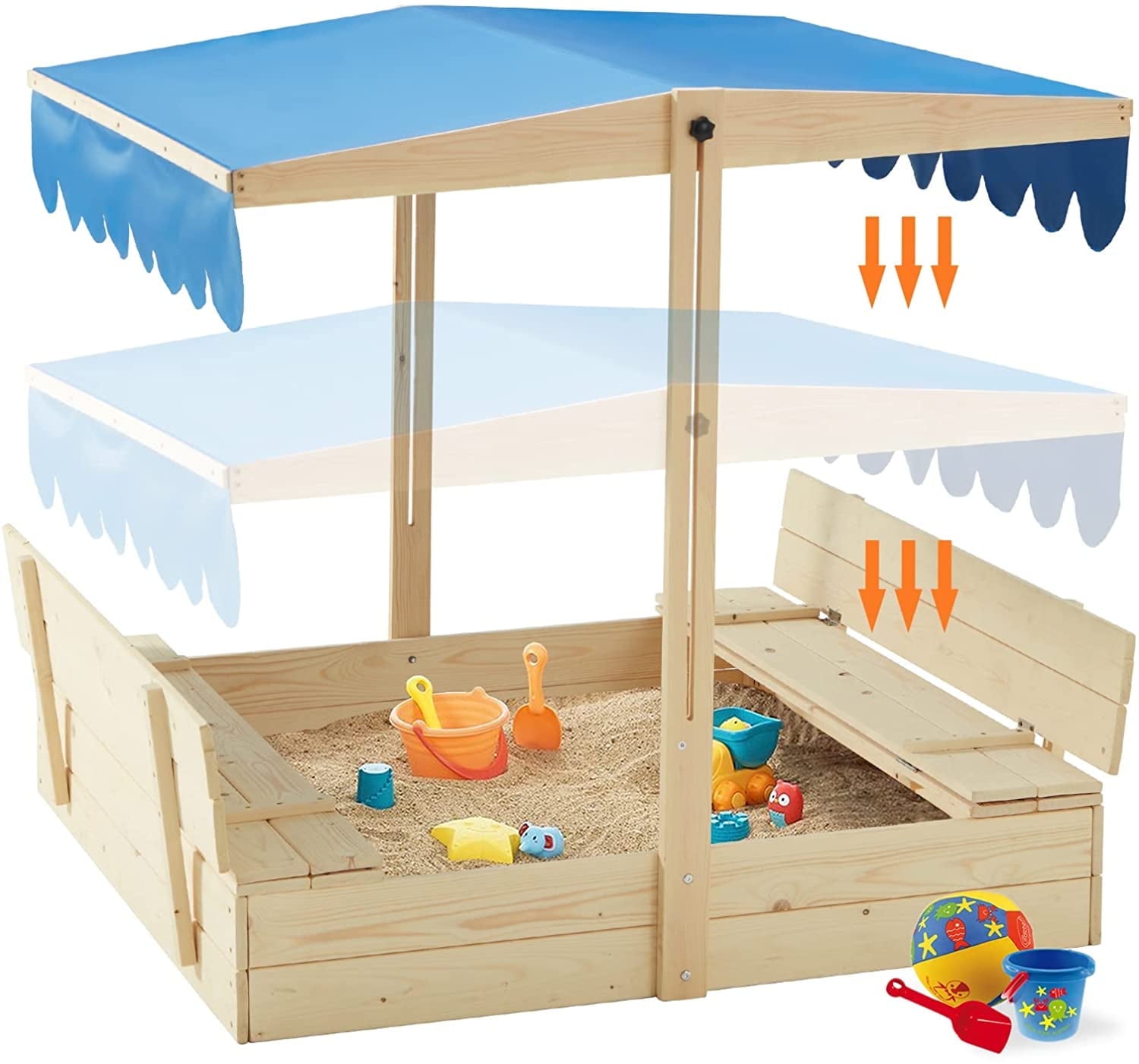 Erommy Large Outdoor Sandbox with Cover, Backyard Shade, Adjustable ...