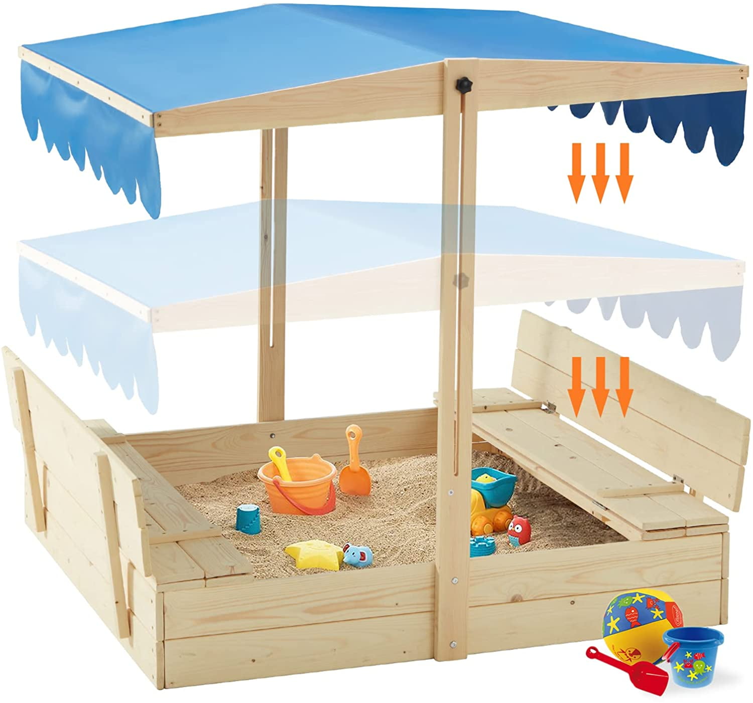 Erommy Outdoor Sandbox for Kids,Wooden Sandboxw/ 2 Foldable Bench Seats ...
