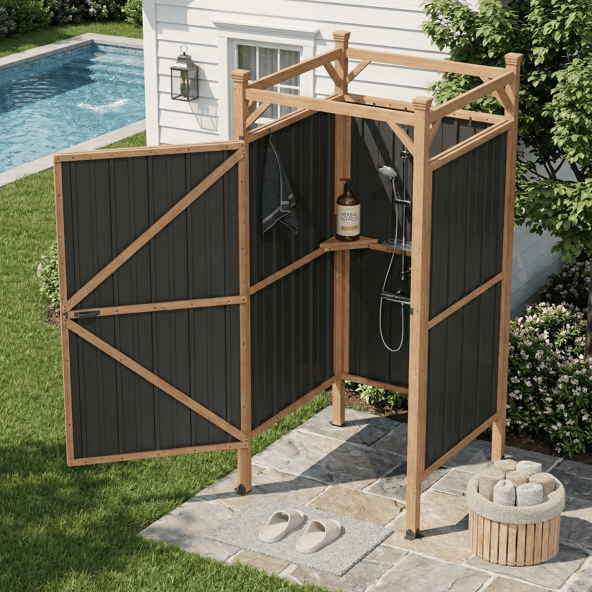 Erommy Outdoor Shower Enclosure with Lockable Door, Weatherproof ...