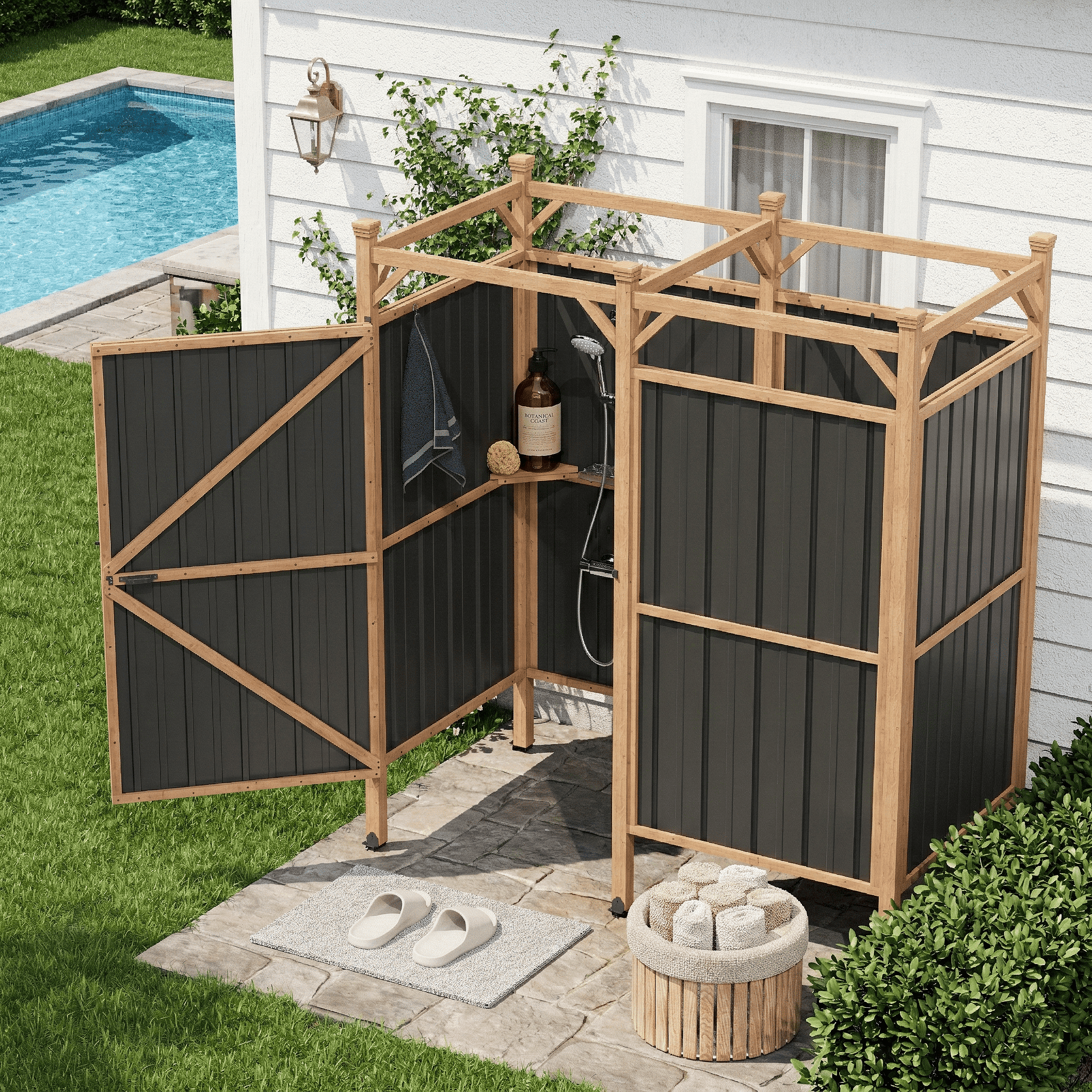 Erommy Outdoor Shower Enclosure with Lockable Door, Weatherproof ...