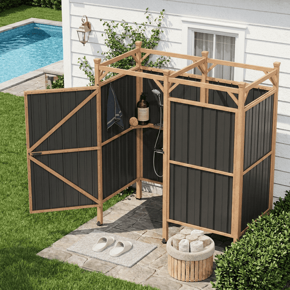 Erommy Outdoor Shower Enclosure with Lockable Door, Weatherproof ...