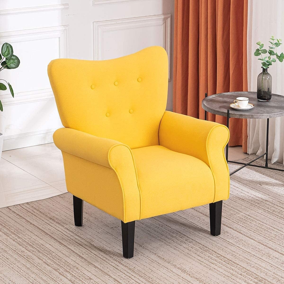 Erommy Wing back Arm Chair, Upholstered Fabric High Back Chair with ...