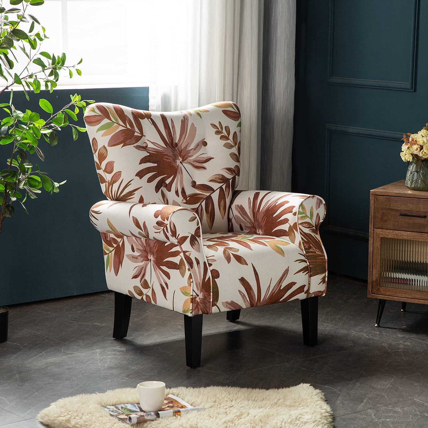Erommy Wing back Arm Chair, Upholstered Fabric High Back Chair with ...