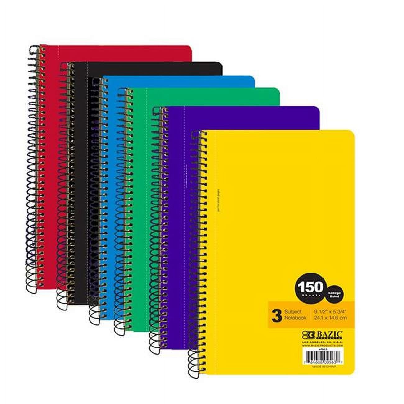 Eros ABC563 150 Count College Ruled 9.5 x 5.75 in. 3-Subject Spiral ...