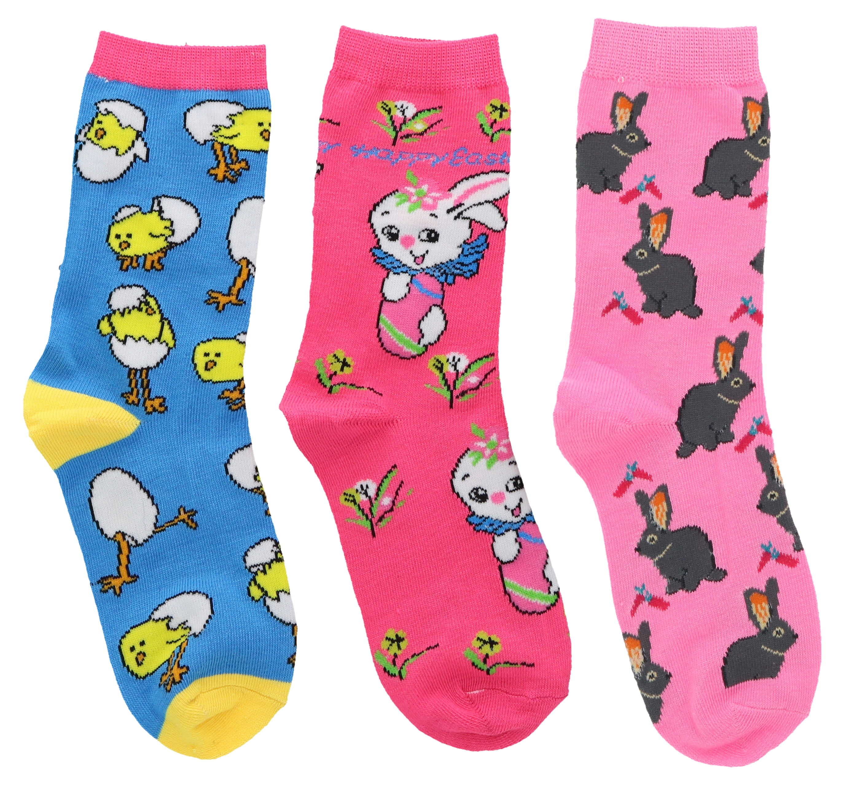 Eros Womens Easter Theme Crew Socks (3Pr) (Blue Pink Happy Easter ...