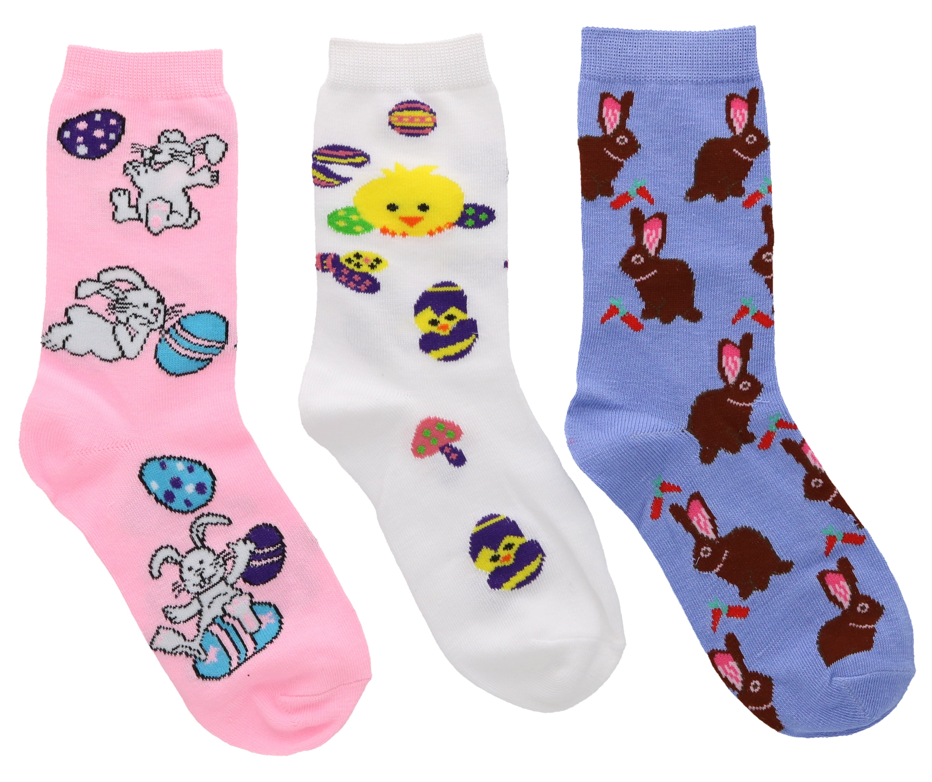 Eros Womens Easter Theme Crew Socks (3Pr) (Pink, Perrywinkle, White ...