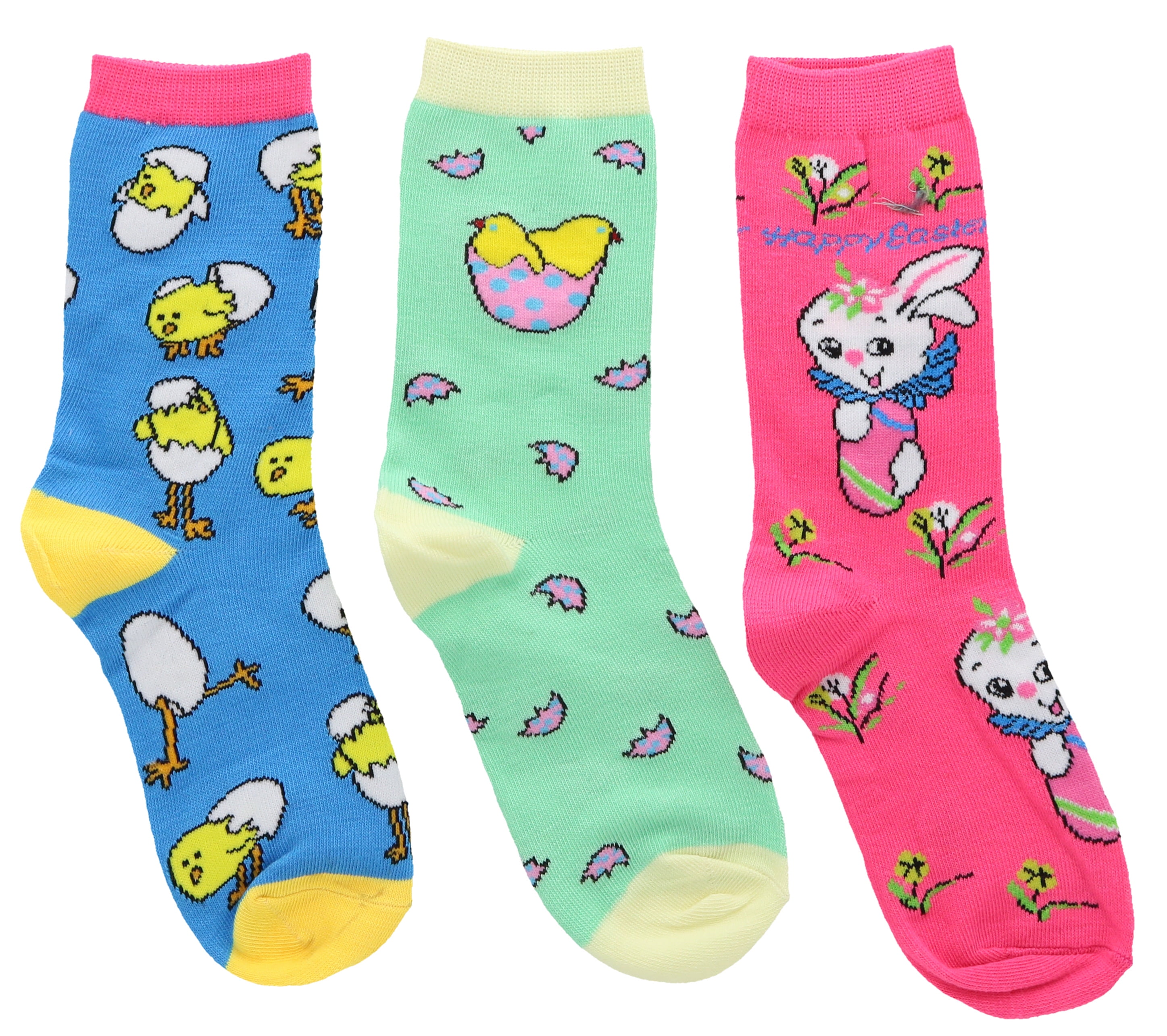 Eros Womens Easter Theme Crew Socks (3Pr) (Red, Mint, Blue Easter Eggs ...