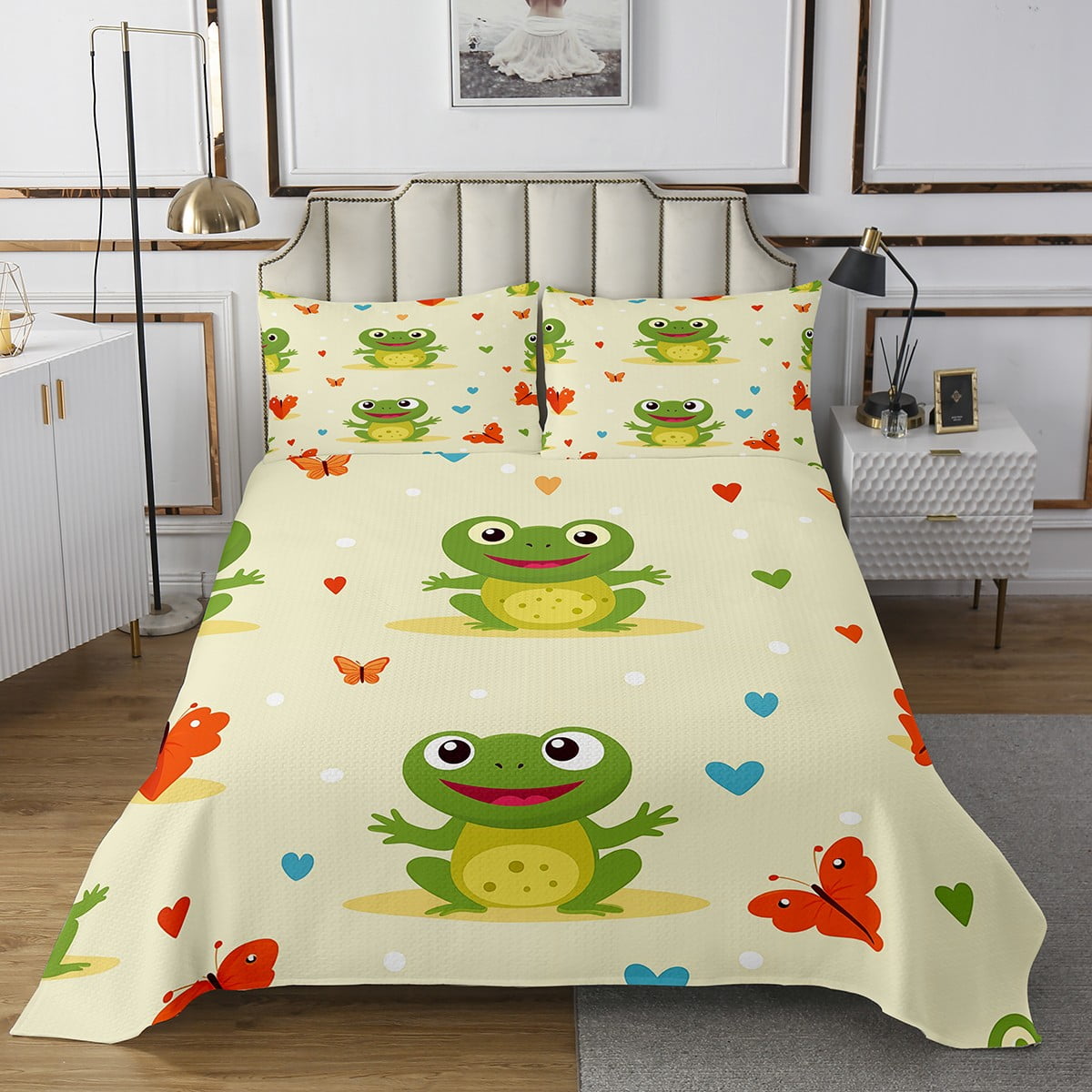 Erosebrial Frog Quilt Set Cartoon Frog Butterfly Decor Coverlet Set ...