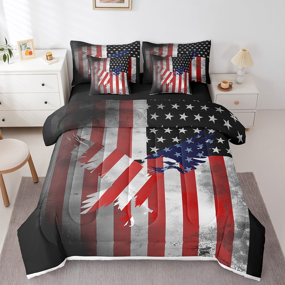 Erosebribal American Flag Bed in a Bag Twin size, Eagle Silhouette Bed ...