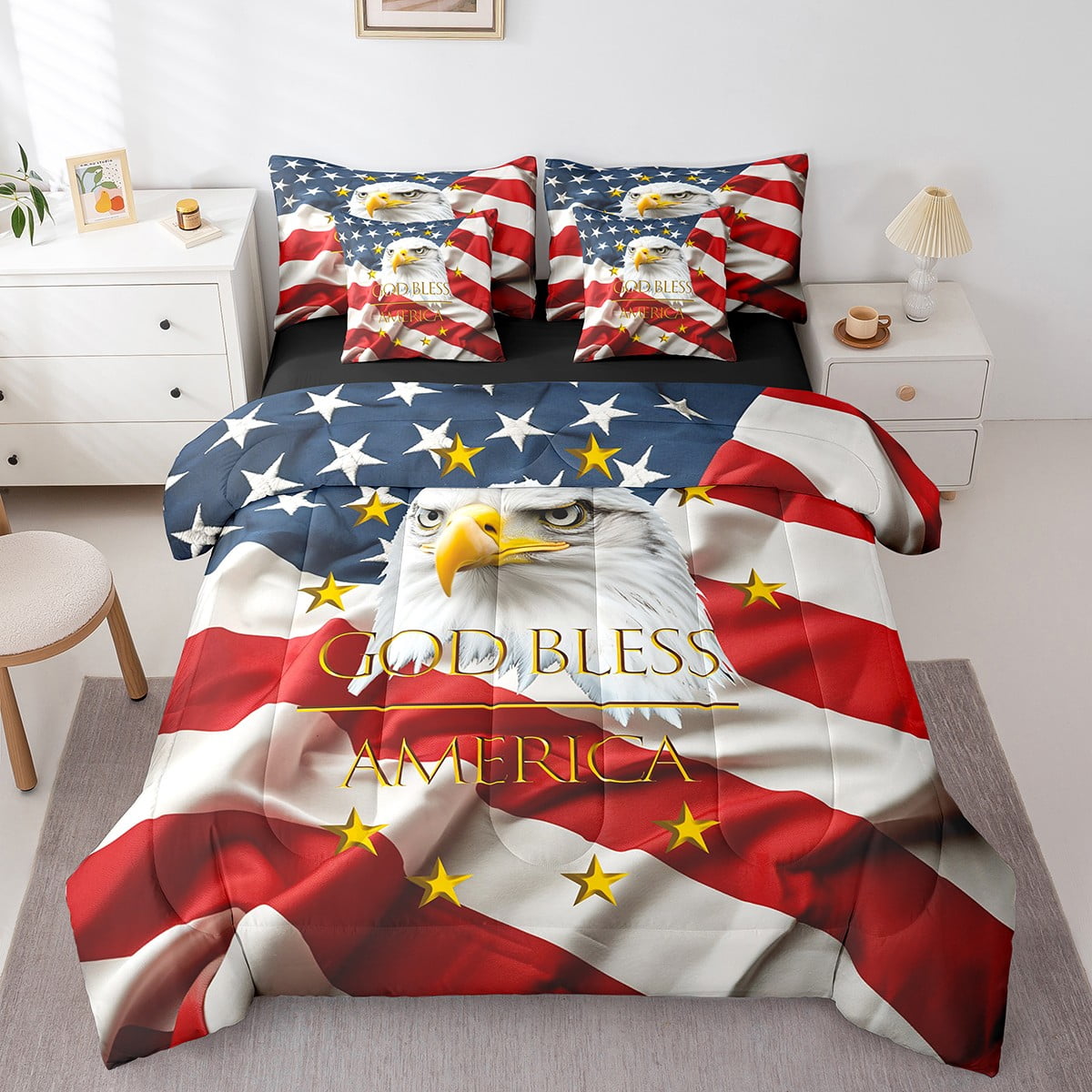 Erosebribal American Flag Bed in a Bag Twin size,USA Federations Stars ...