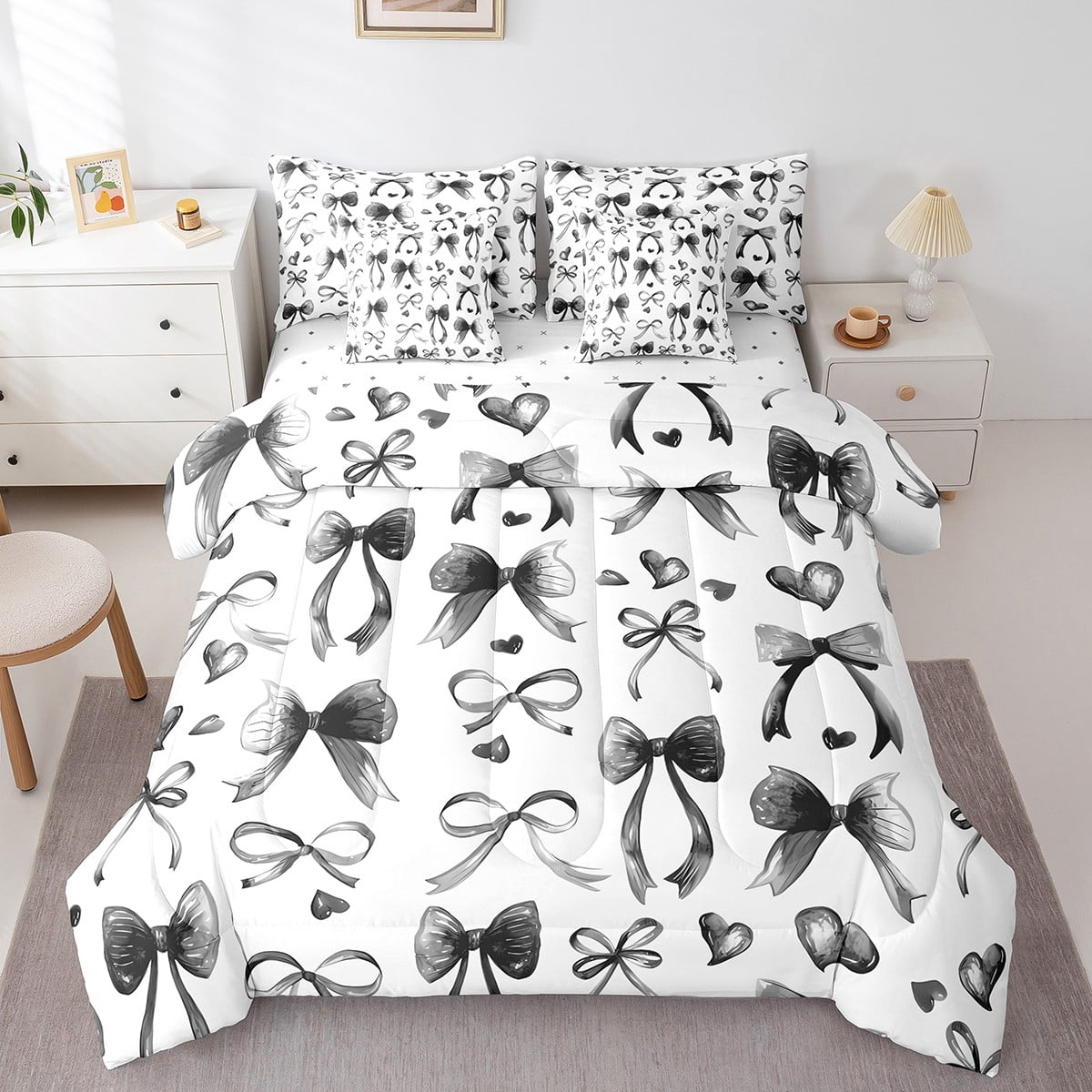 Erosebribal Cartoon Bow-Tie Bedding Sets King Size, Cute Black Bow ...