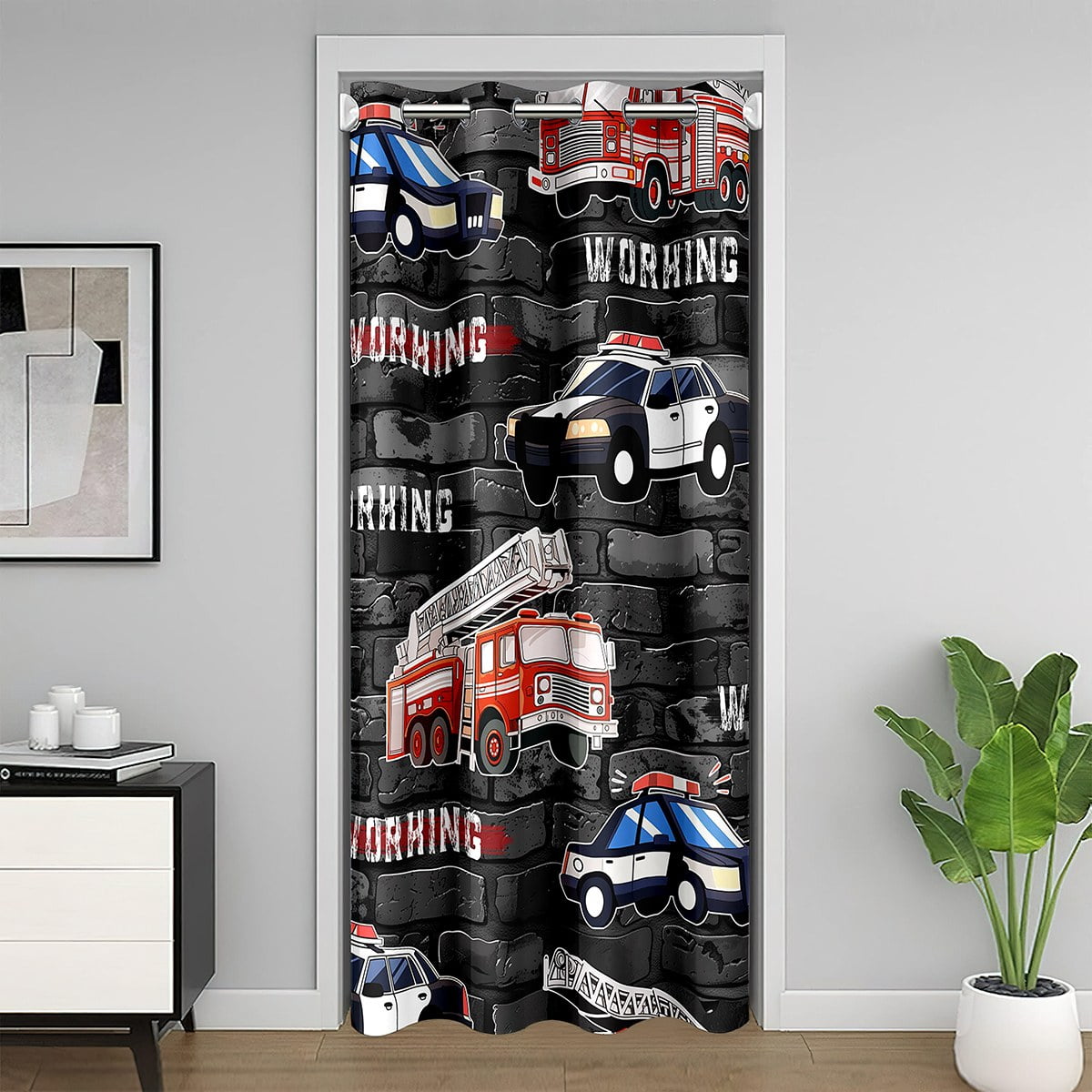 Erosebribal Cartoon Trucks Police Car Room Divider Curtain 34x80 ...