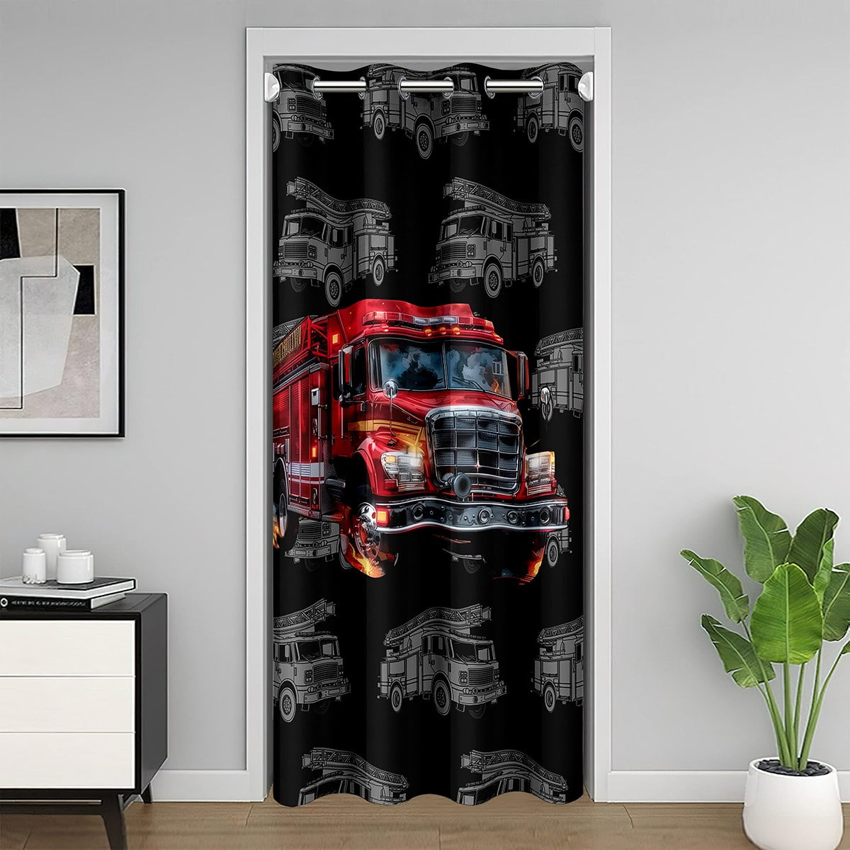 Erosebribal Cool Fire Truck Room Divider Curtain 42x80 For Kids Boys ...