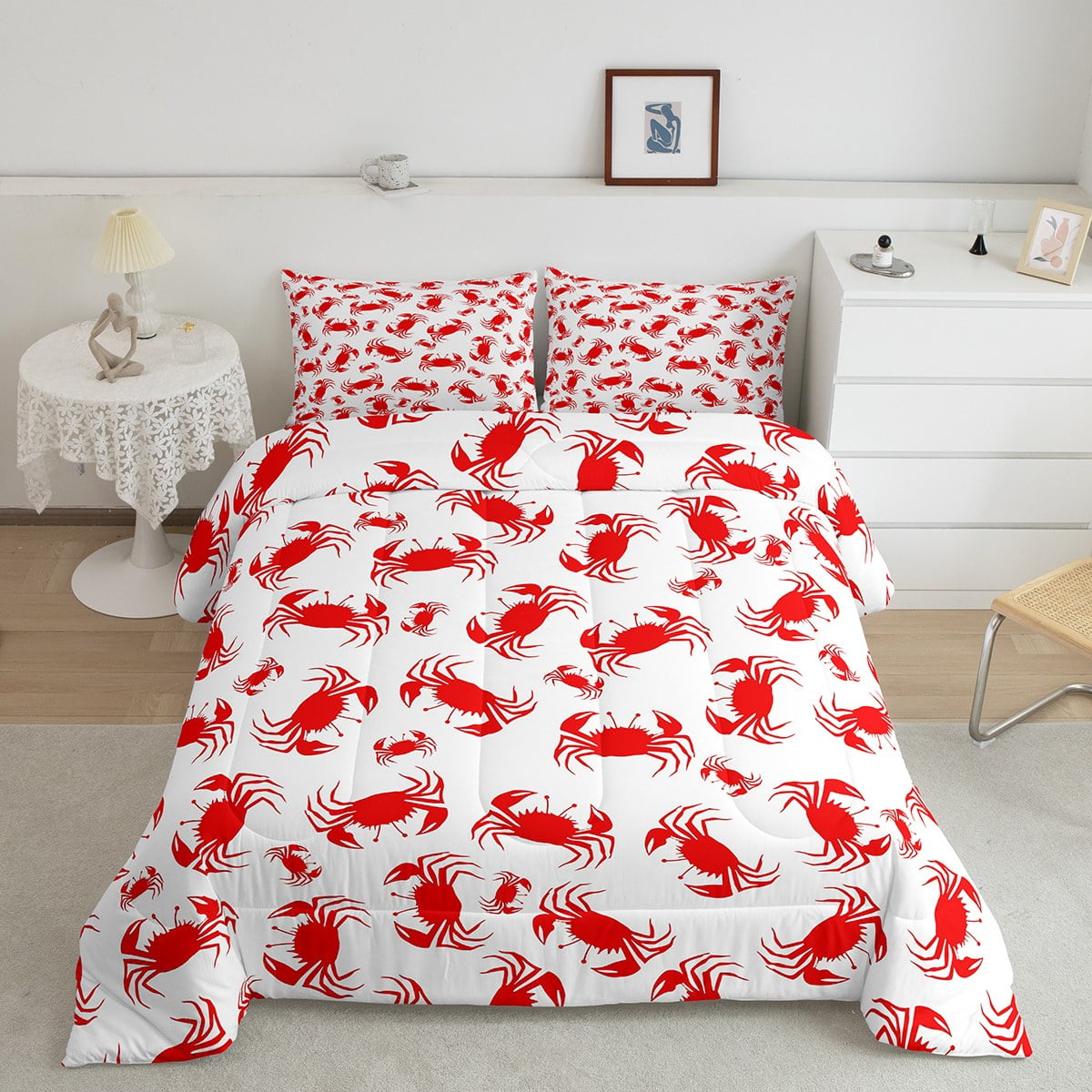 Erosebribal Cute Crab Comforter Sets Toddler Size, Cartoon Sealife ...