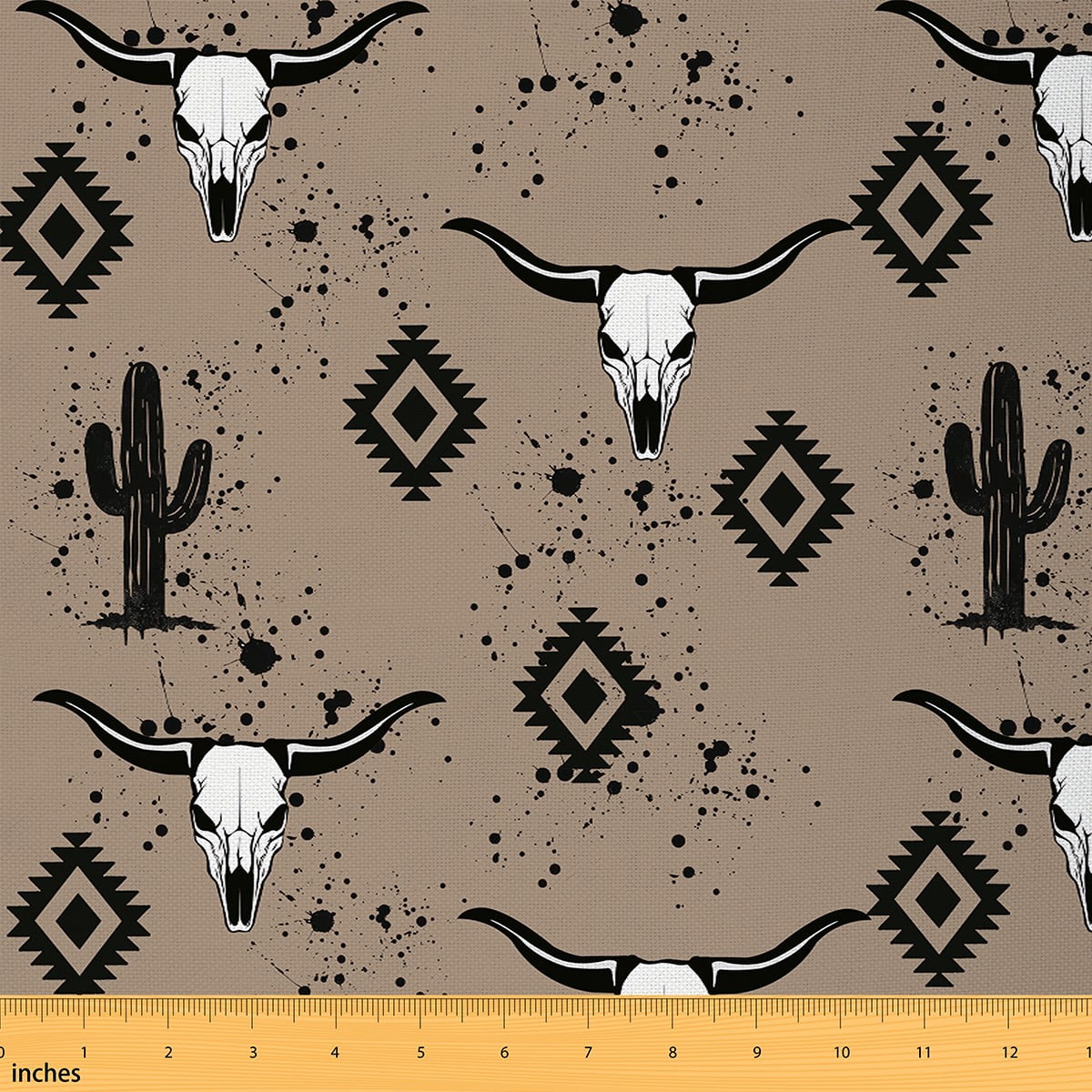 Erosebribal Gothic Highland Cow Skull Fabric by the Yard 1 Yard, Aztec ...