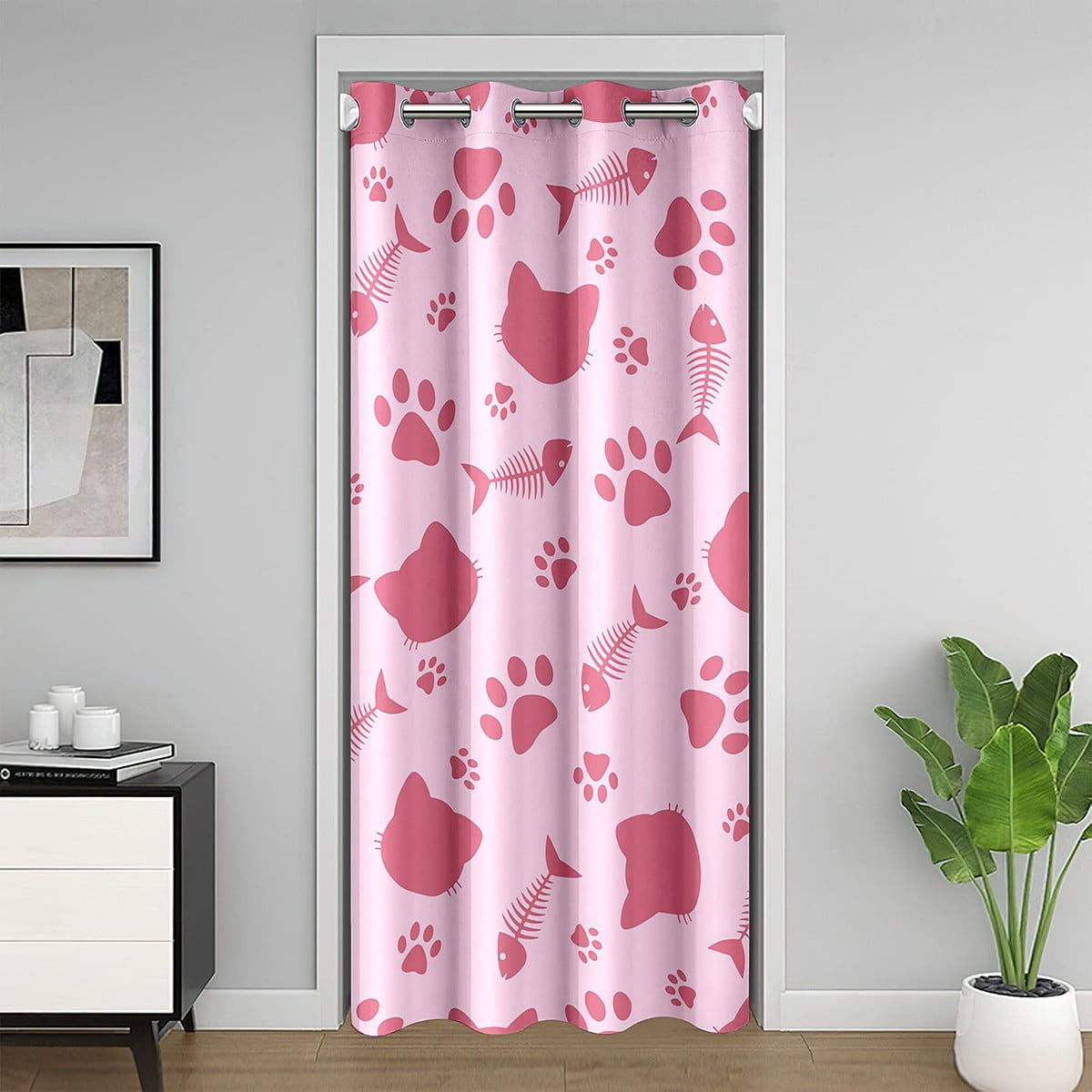 Erosebribal Kawaii Kitten Door Drape, Dog Paw Print Fish Bone Door ...