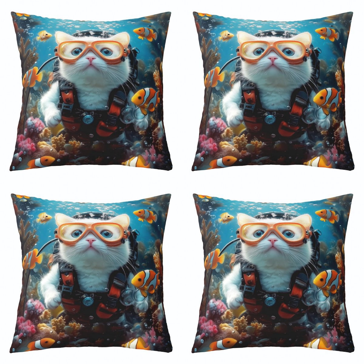 Erosebribal Kawaii Kitten Pillow Cases Set of 4, Colorful Fish Coral ...