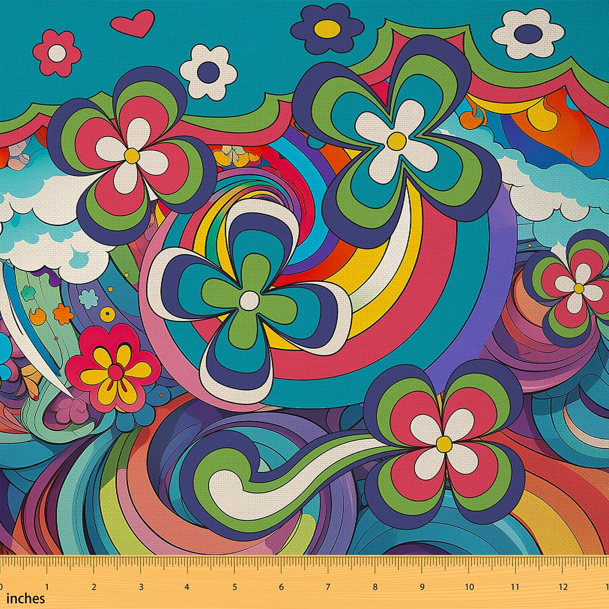 Erosebrida 60s 70s Flower Fabric By The Yard,Rainbow Striped Upholstery ...