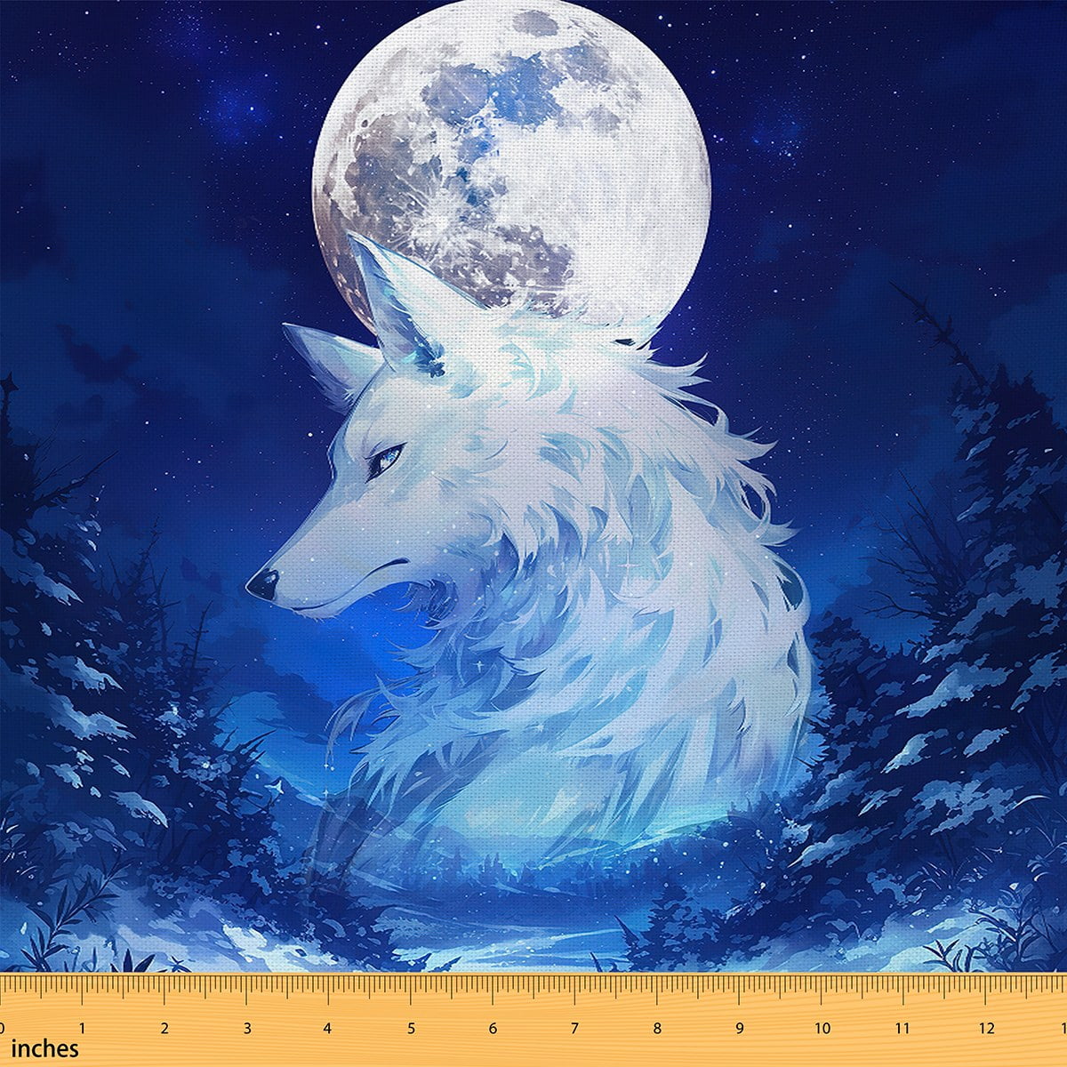 Erosebrida Cartoon White Wolf Fabric By The Yard,Moon Star Upholstery ...