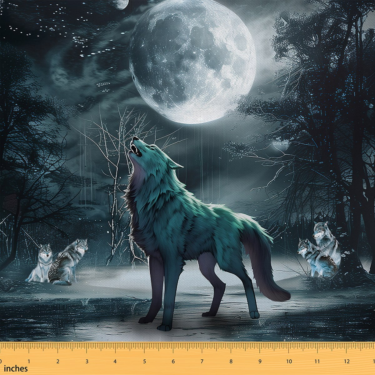 Erosebrida Howling Wolf Fabric By The Yard for Boys,Full Moon ...