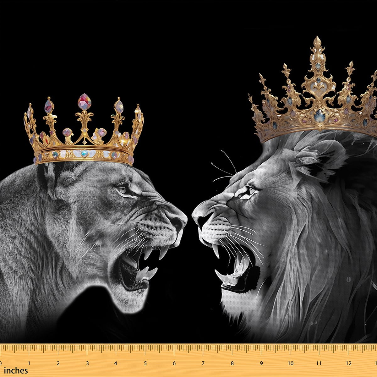 Erosebrida Lion Couples Fabric By The Yard for Man Woman,Crown ...
