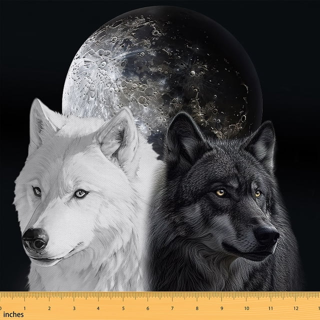 Erosebrida Wolf Fabric By The Yard for Man,Full Moon Upholstery Fabric ...
