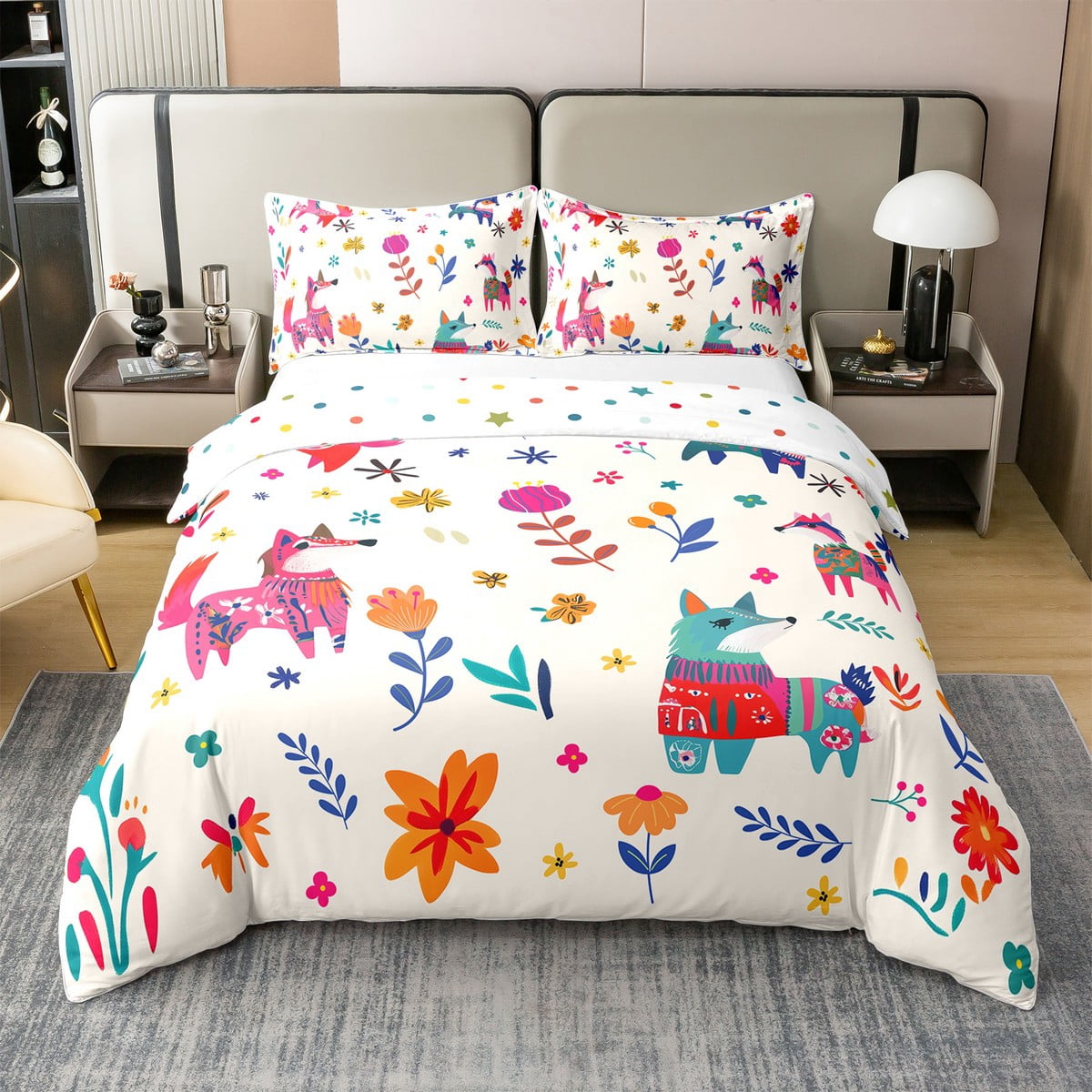 Erosebridal 100% Cotton Wolf Queen Bedding Set,Kawaii Wolves and ...