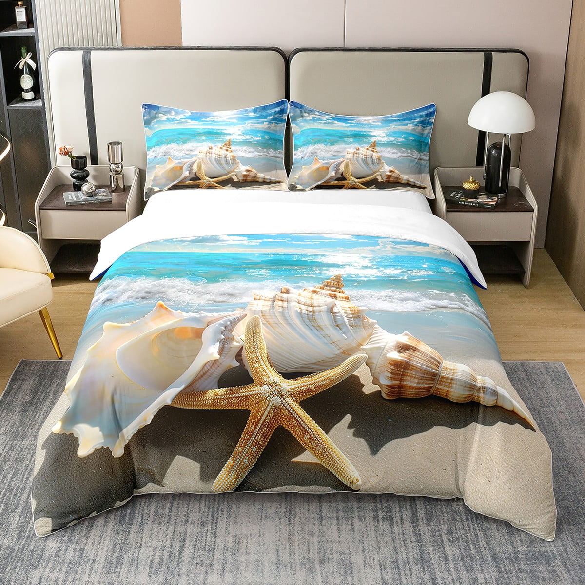 Erosebridal 100% Organic Cotton Summer Ocean Bed Set Queen,3D Seashell ...