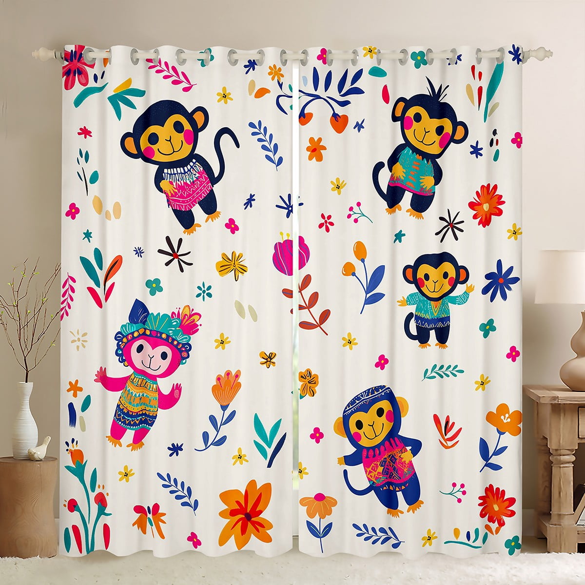 Erosebridal 2 Panels,52"X84" Monkey Window Curtain for Kids Child ...