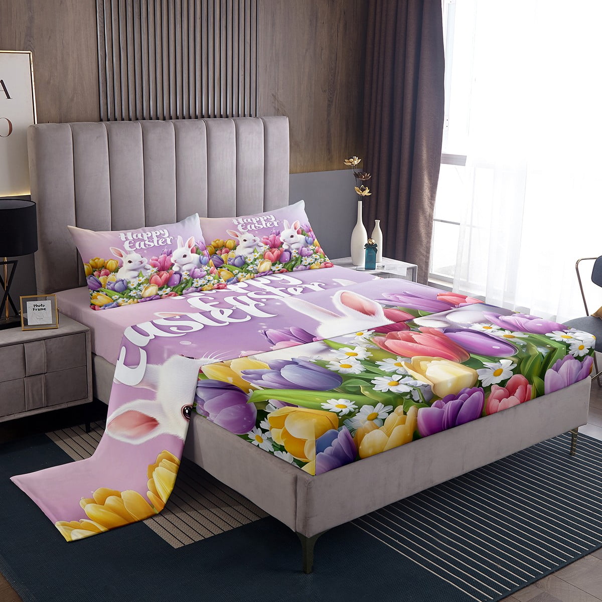 Erosebridal 3 Pcs Rabbit Twin Sheets Easter Bunny Sheet Set, Colorful ...