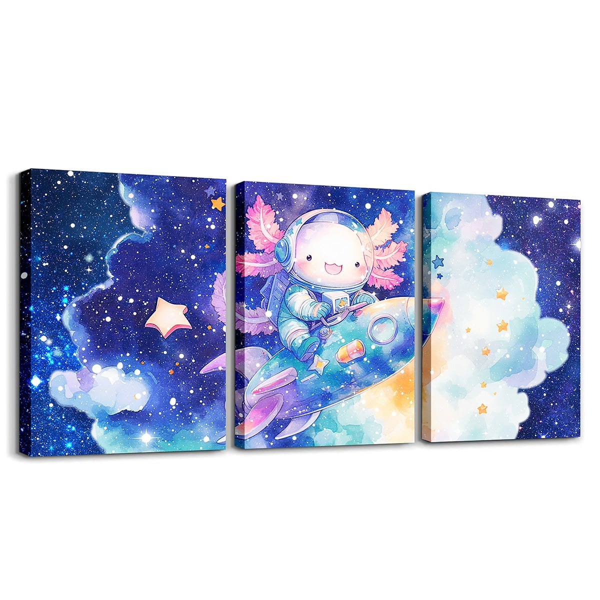 Erosebridal 3 Piece Cartoon Axolotl Canvas Wall Art for Living Room ...