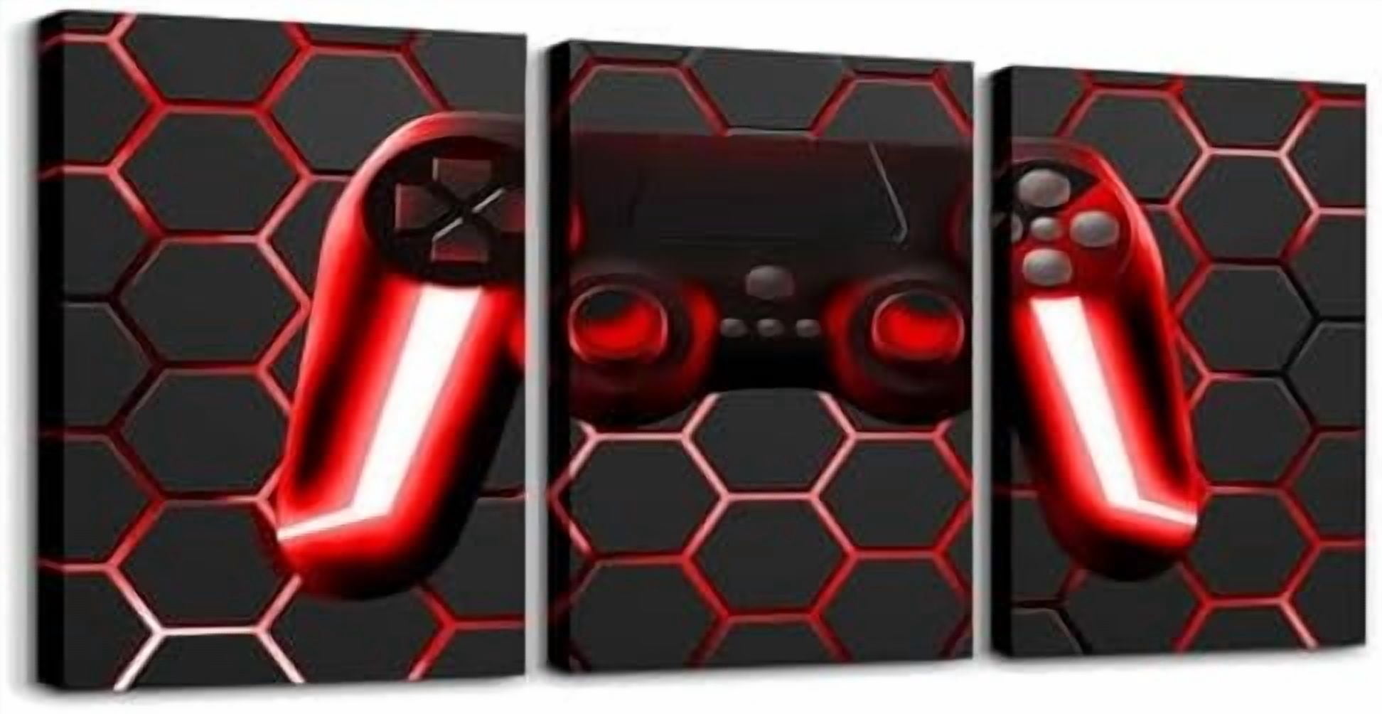 Erosebridal 3 Piece Gaming Wall Decor For Boys Gamer Room,Black Red ...