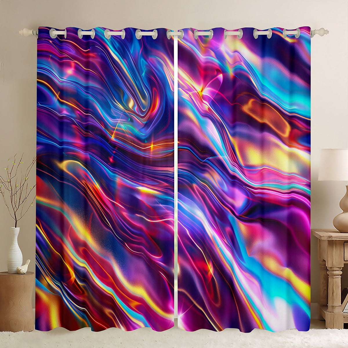 Erosebridal 3D Abstract Print Curtains and Drapes (52x84), Neon Purple ...
