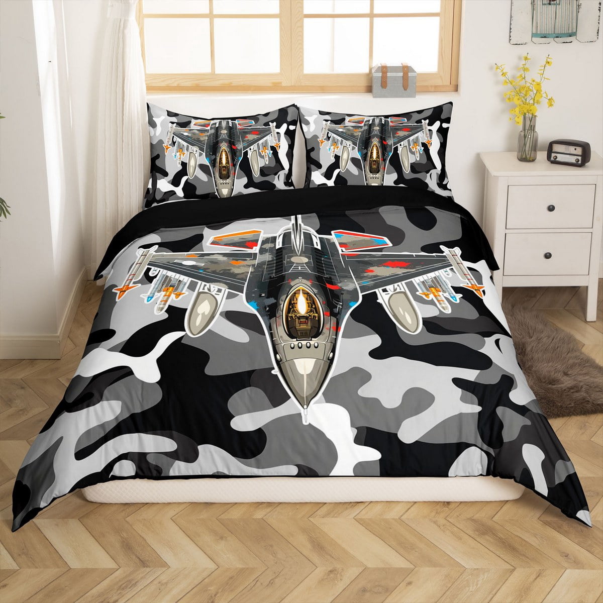 Erosebridal 3D Airplane Comforter Cover Full, Camouflage Duvet Cover ...