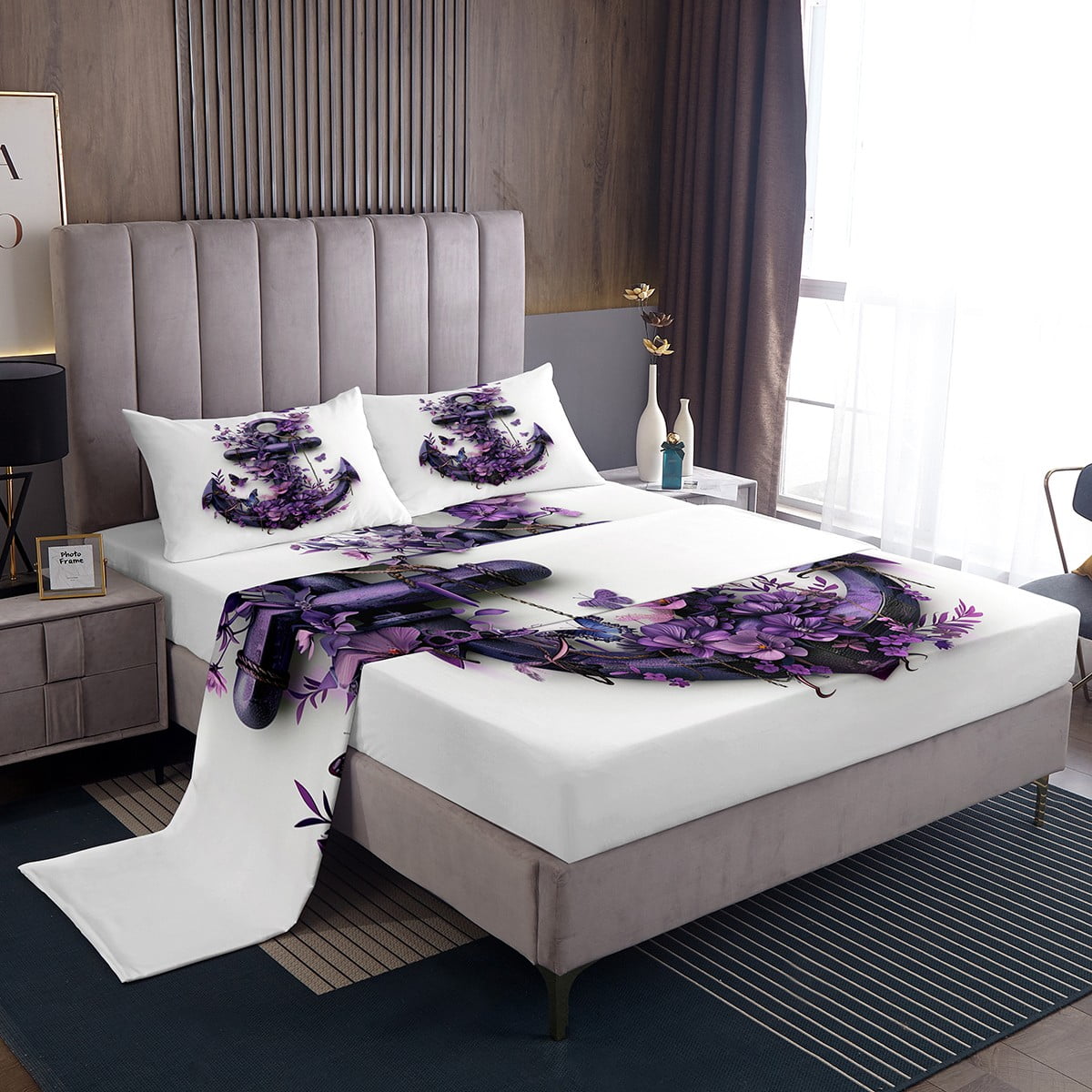 Erosebridal 3D Anchor Bed Sheets Set Full Size, Dreamy Flower Sheet Set Full, Vintage Fashion ...